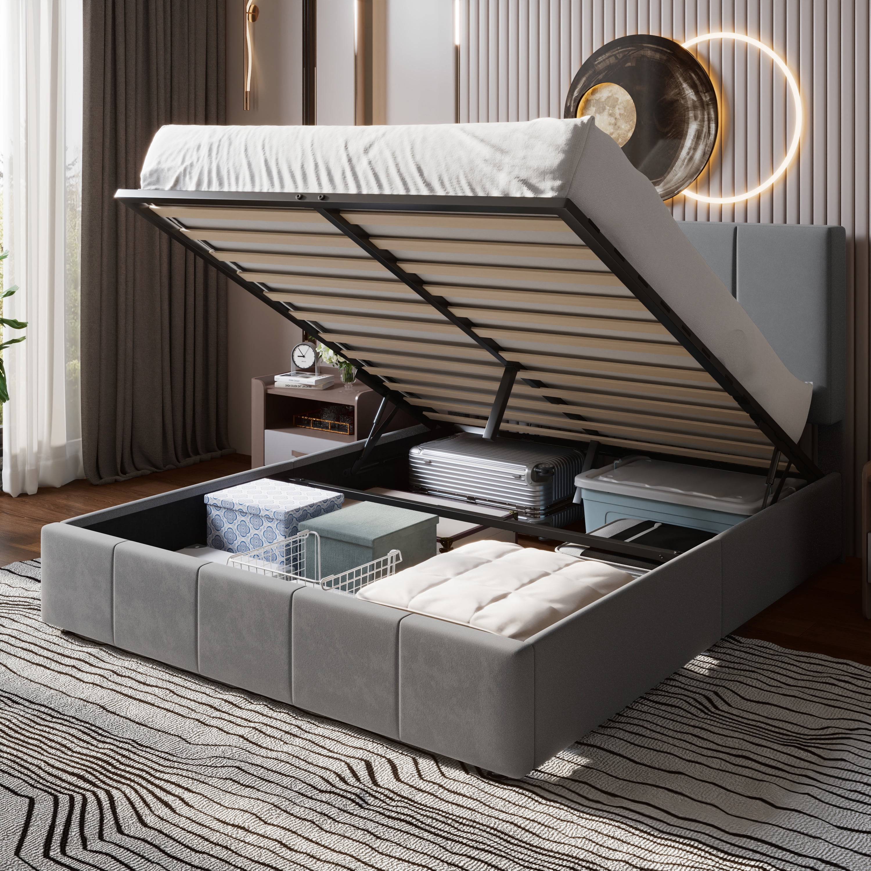 Einfach Full Size Storage Bed Frame, Lift Up Velvet Platform Bed with ...