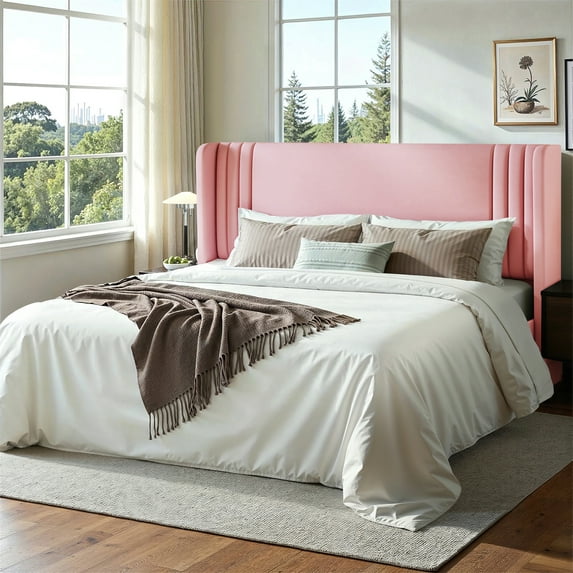 Einfach King Size Upholstered Bed Frame, Platform Bed with Velvet ...