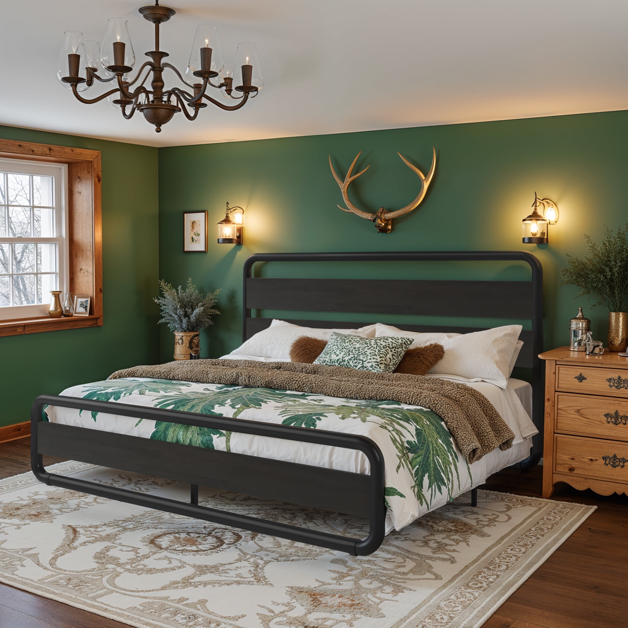 Einfach King Bed Frame with Headboard and Footboard, No Box Spring ...