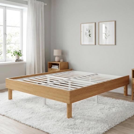 Einfach Queen Bed Frame, 13.8" Wooden Platform Bed with Recessed Design ...