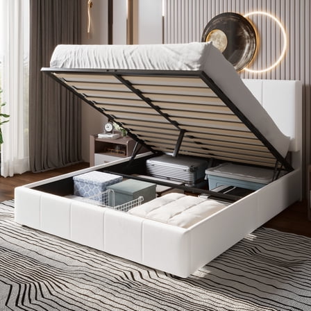 Cocosity Queen Floating Bed Frame, Upholstered Adjustable Storage ...