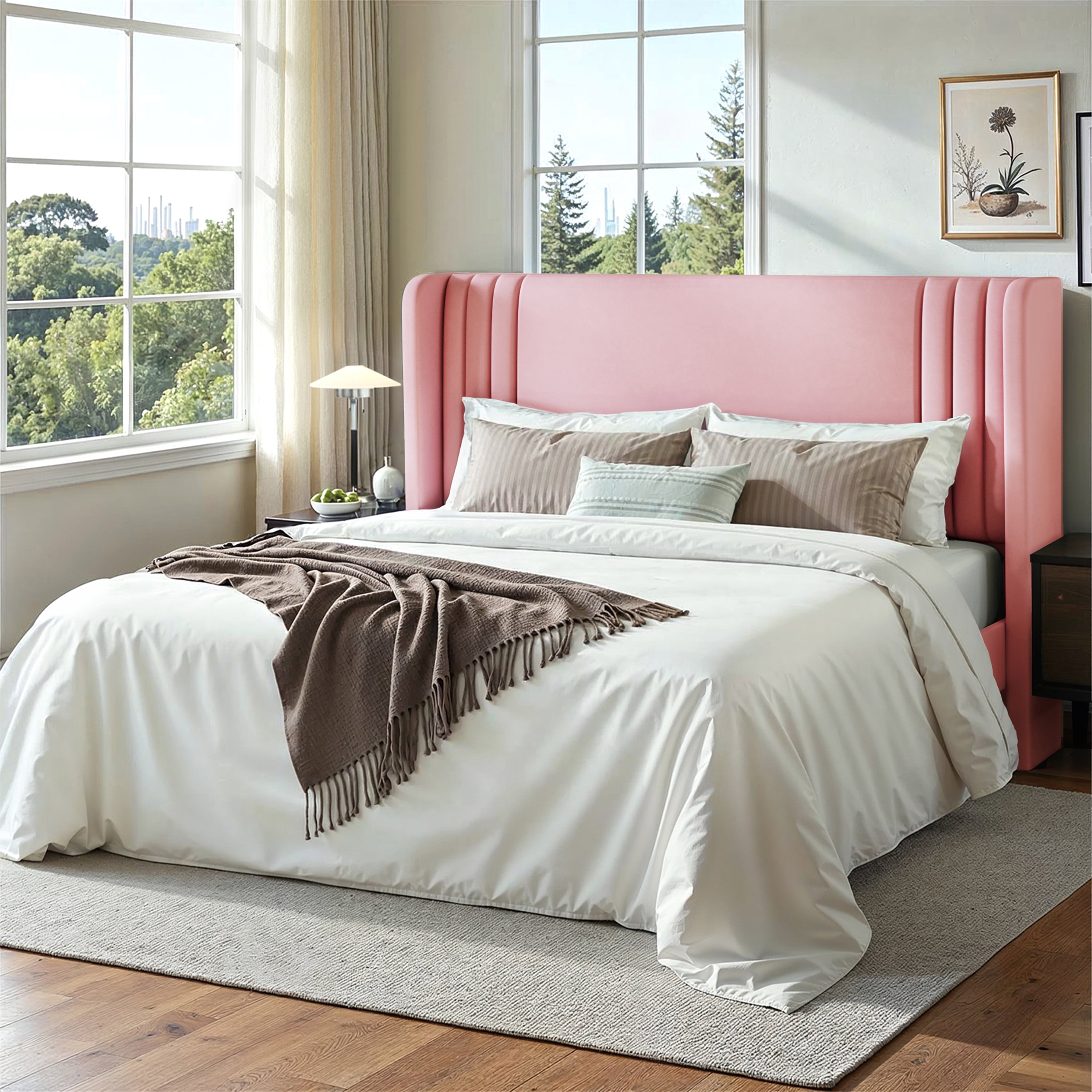 Einfach Queen Size Upholstered Bed Frame, Platform Bed with Velvet ...