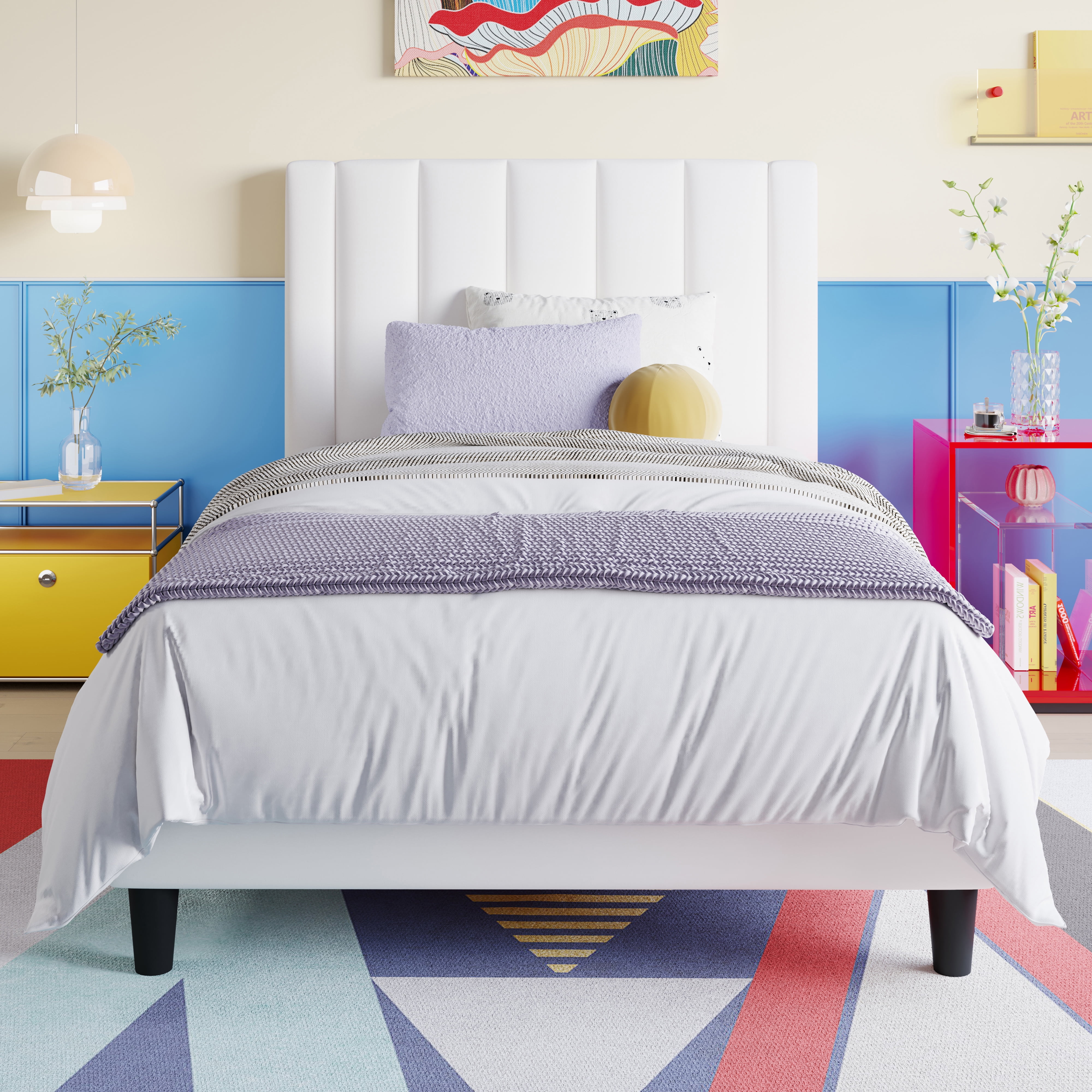 Einfach Twin Bed Frame, Platform Bed with Upholstered Velvet Vertical ...