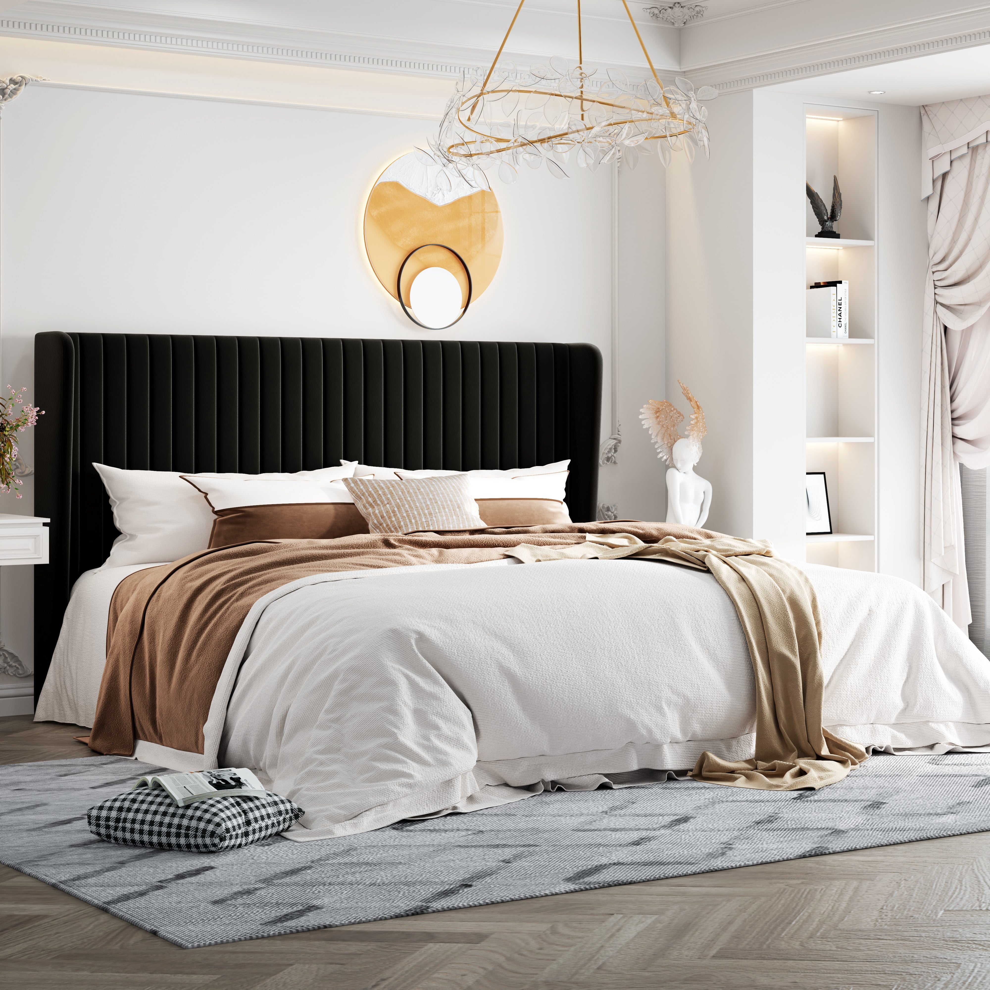 Einfach Upholstered Bed Frame with Wingback Headboard, Vertical Tufted ...