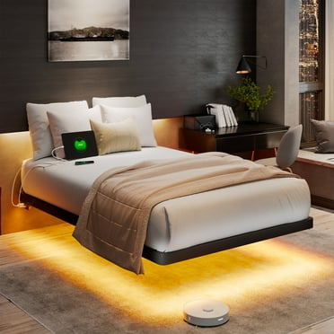 AOGLLATI White Twin Bed Frames with LED Lights, Upholstered Platform ...