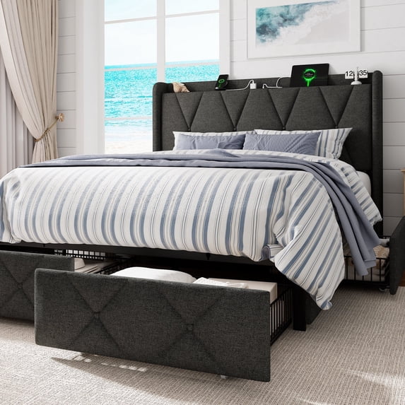 Einhomn Full Size Bed Frame with Charging Headboard Upholstered, 4 ...