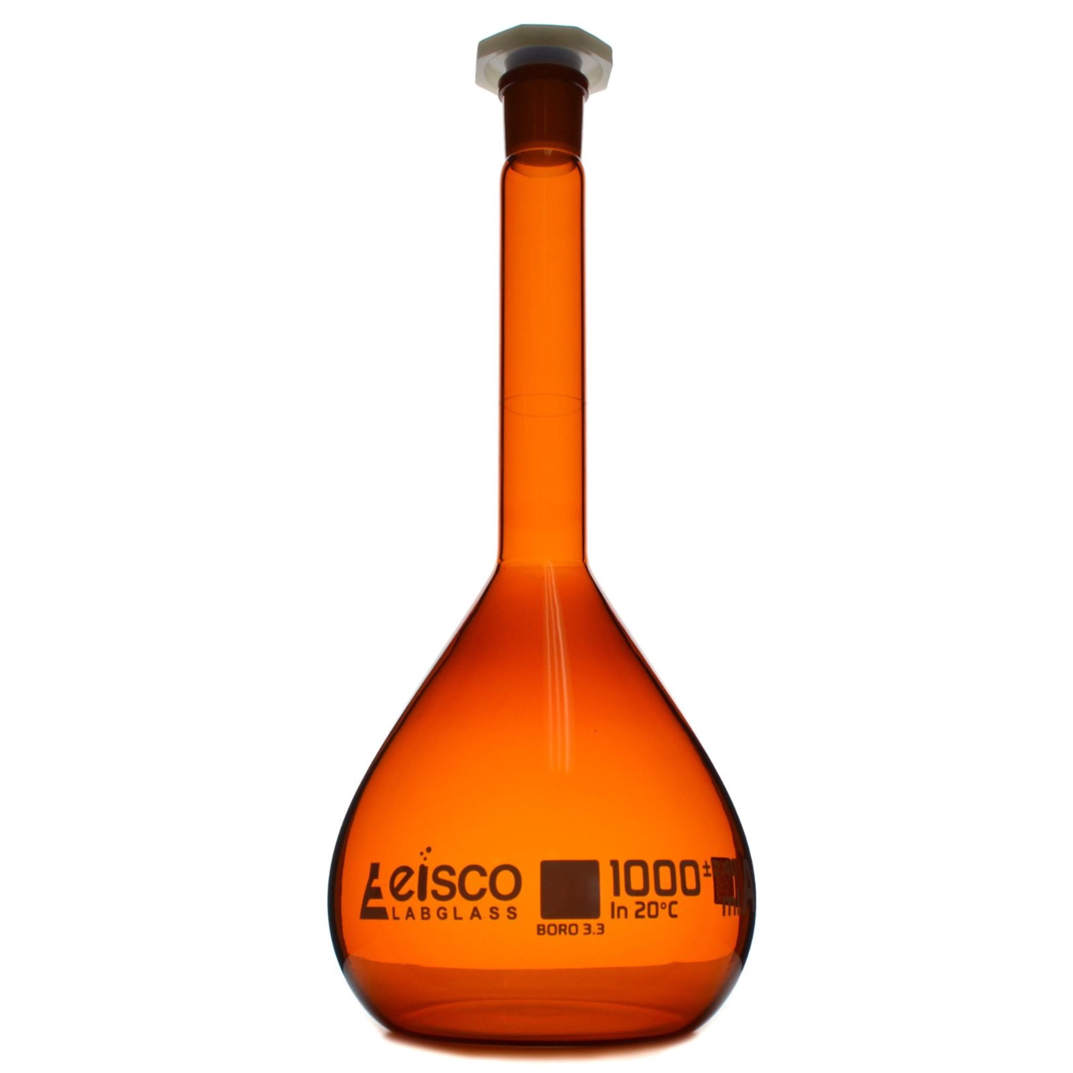 Eisco Amber Volumetric Flask, 1000mL - Class A - Borosilicate Glass ...