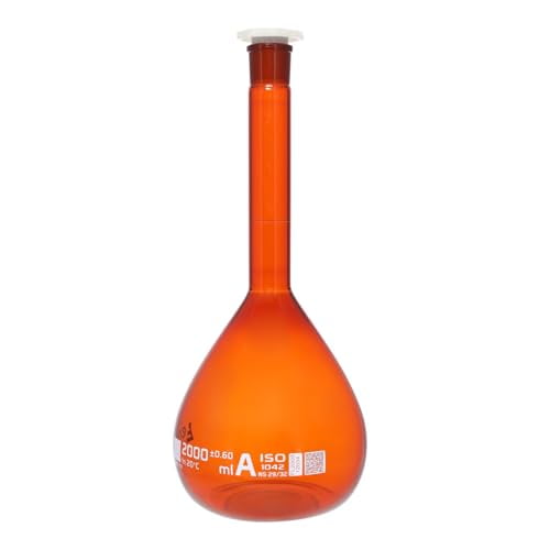 Eisco Amber Volumetric Flask, 2000mL - Class A - Borosilicate Glass ...