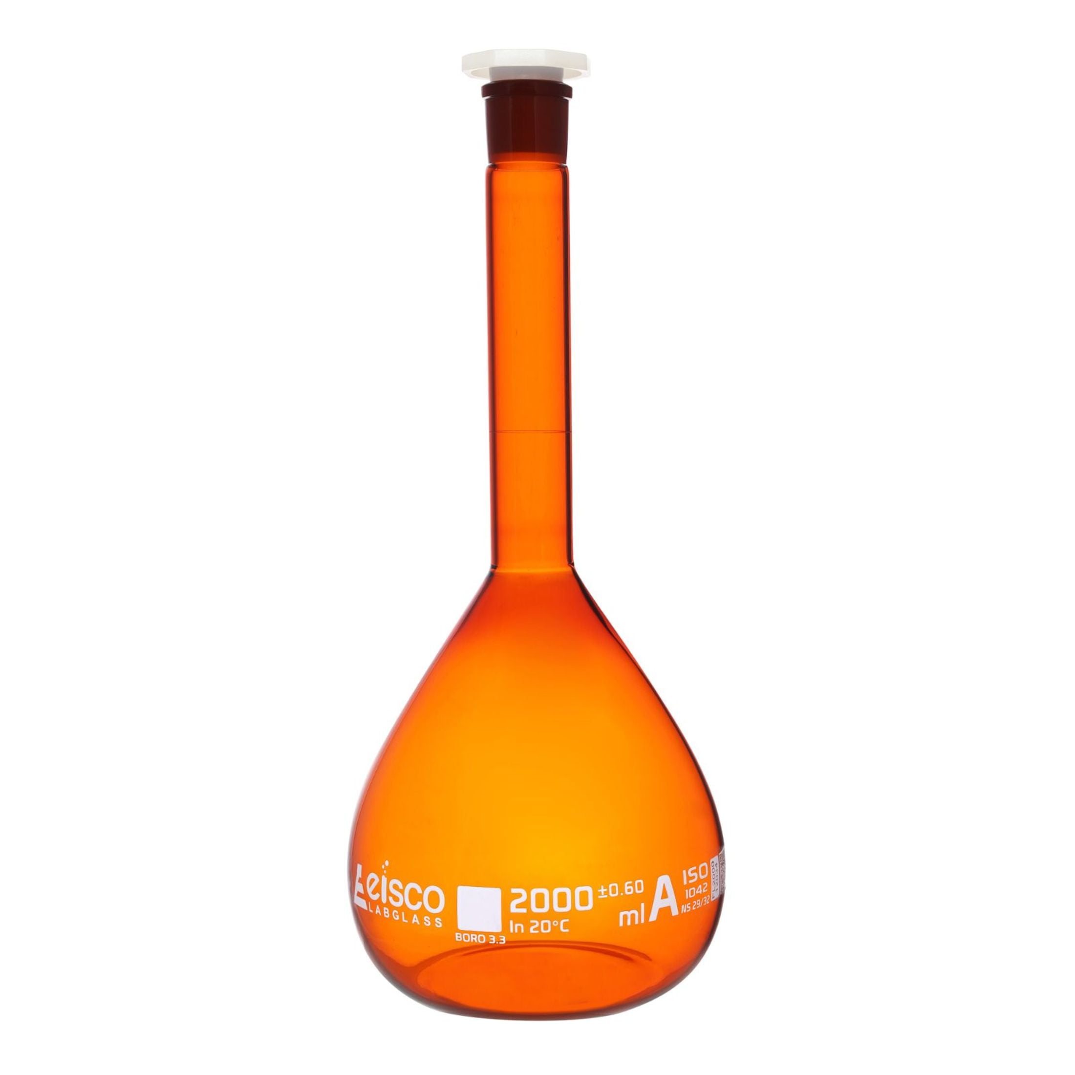 Eisco Amber Volumetric Flask, 2000mL - Class A - Borosilicate Glass ...