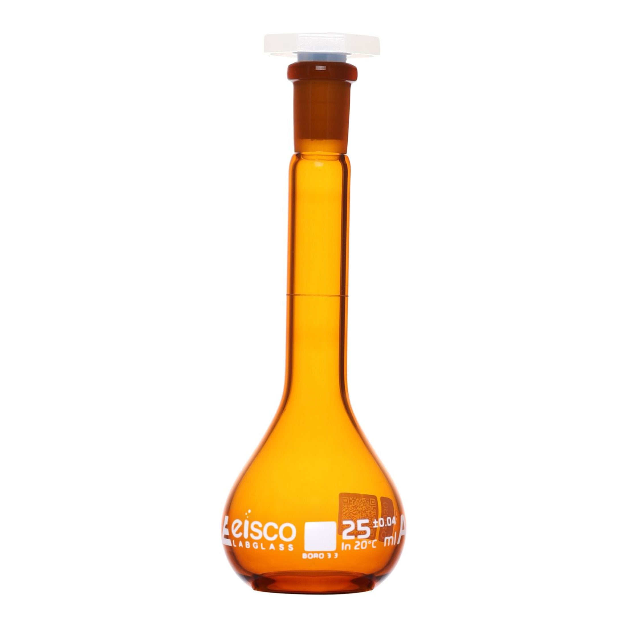 Eisco Amber Volumetric Flask, 25mL - Class A - Borosilicate Glass ...