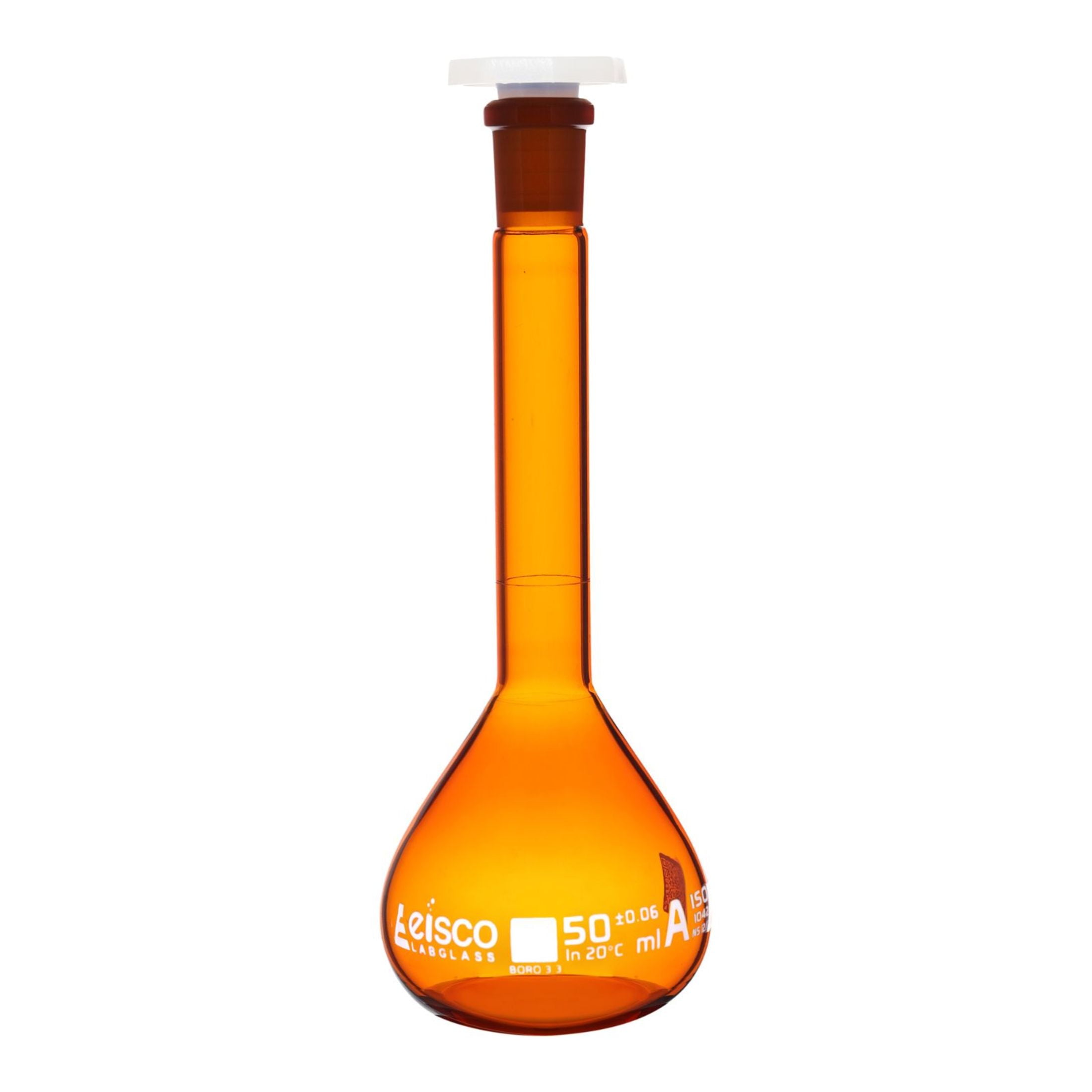 Eisco Amber Volumetric Flask, 50mL - Class A - Borosilicate Glass ...