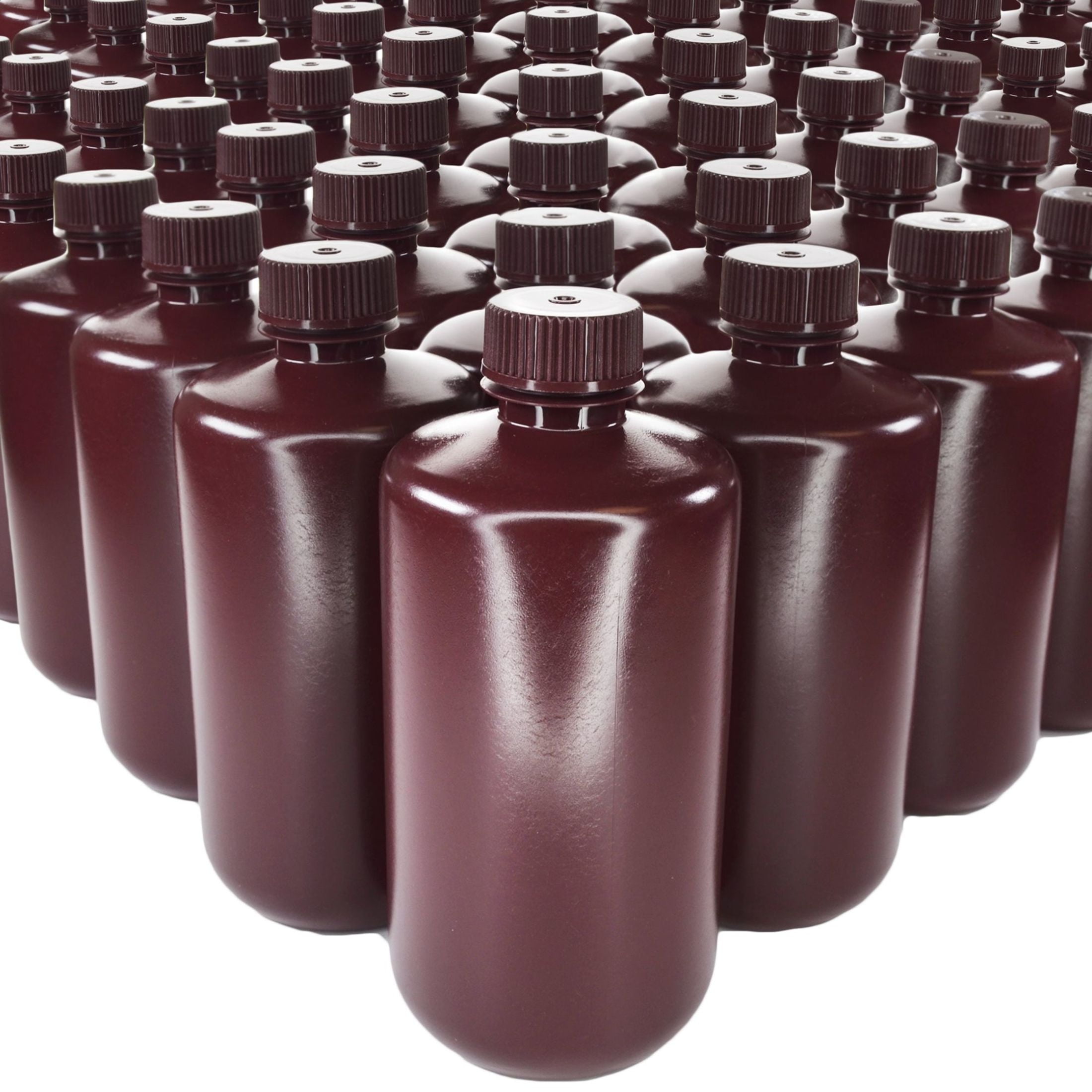 Eisco - Bulk Pack of 125 500mL Narrow Mouth HDPE Amber Reagent Bottles ...