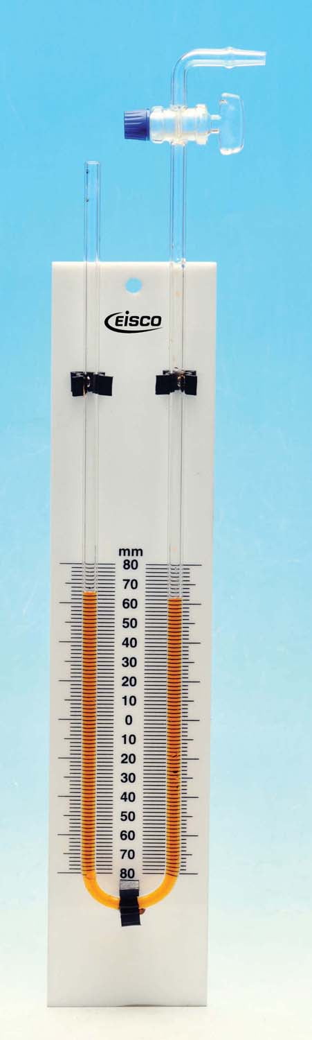 Eisco Glass Manometer, U-Tube, Built in Stopcock, Mounted on Back Plate ...