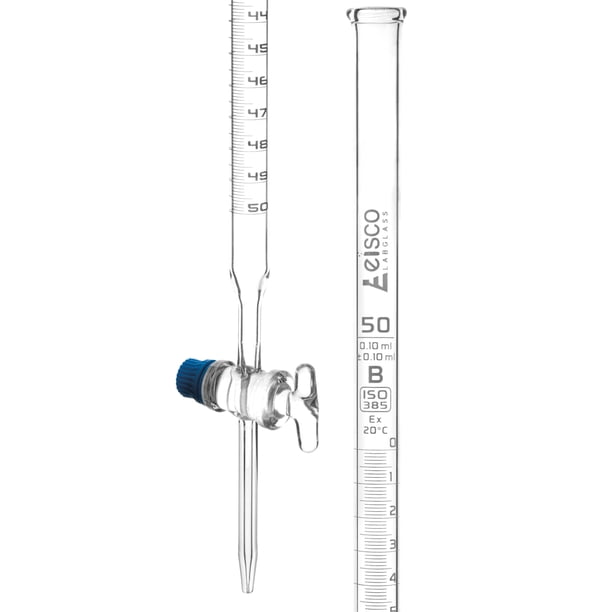 Eisco Lab Burette, 50mL - Class B - Glass Key Stopcock - 0.10mL White ...