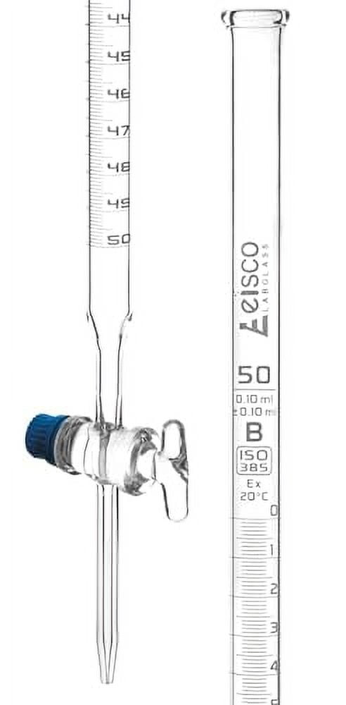 Eisco Lab Burette, 50mL - Class B - Glass Key Stopcock - 0.10mL White ...
