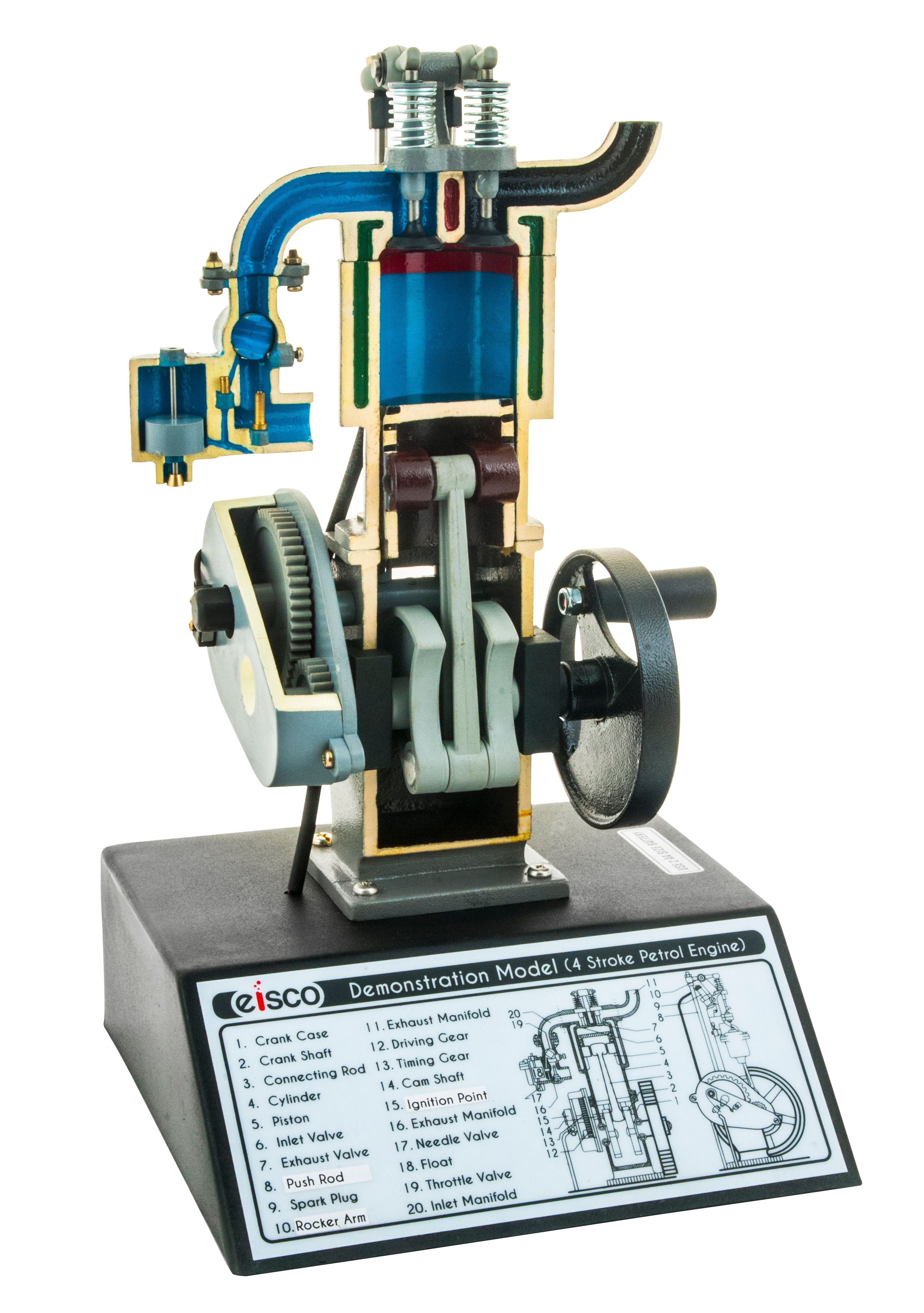 Eisco Labs 4 Stroke Gasoline Hand Crank Engine Model with Actuating ...