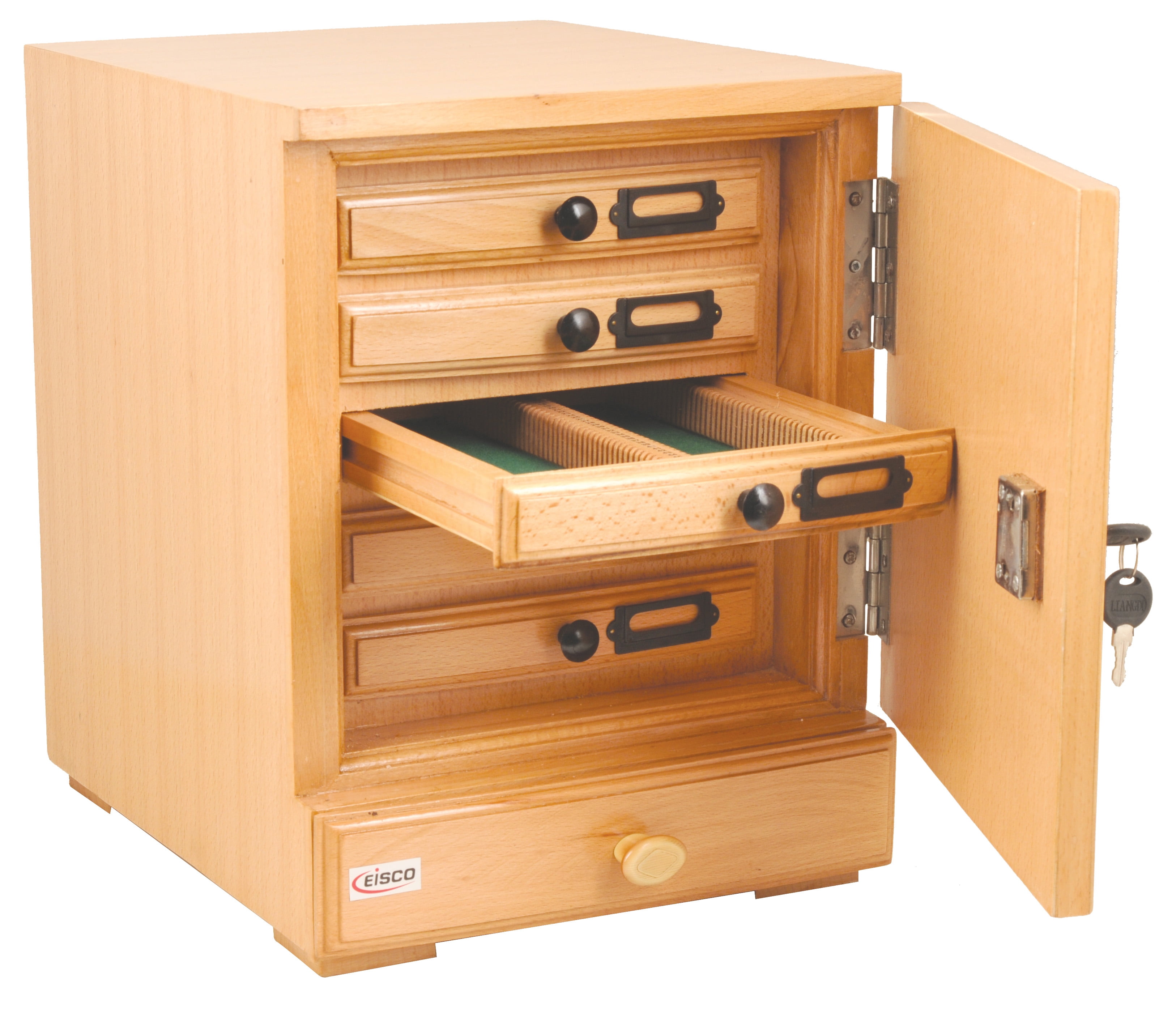 Eisco Labs Wooden Slide Cabinet, 5 Drawers, 500 Slide Capacity Total ...
