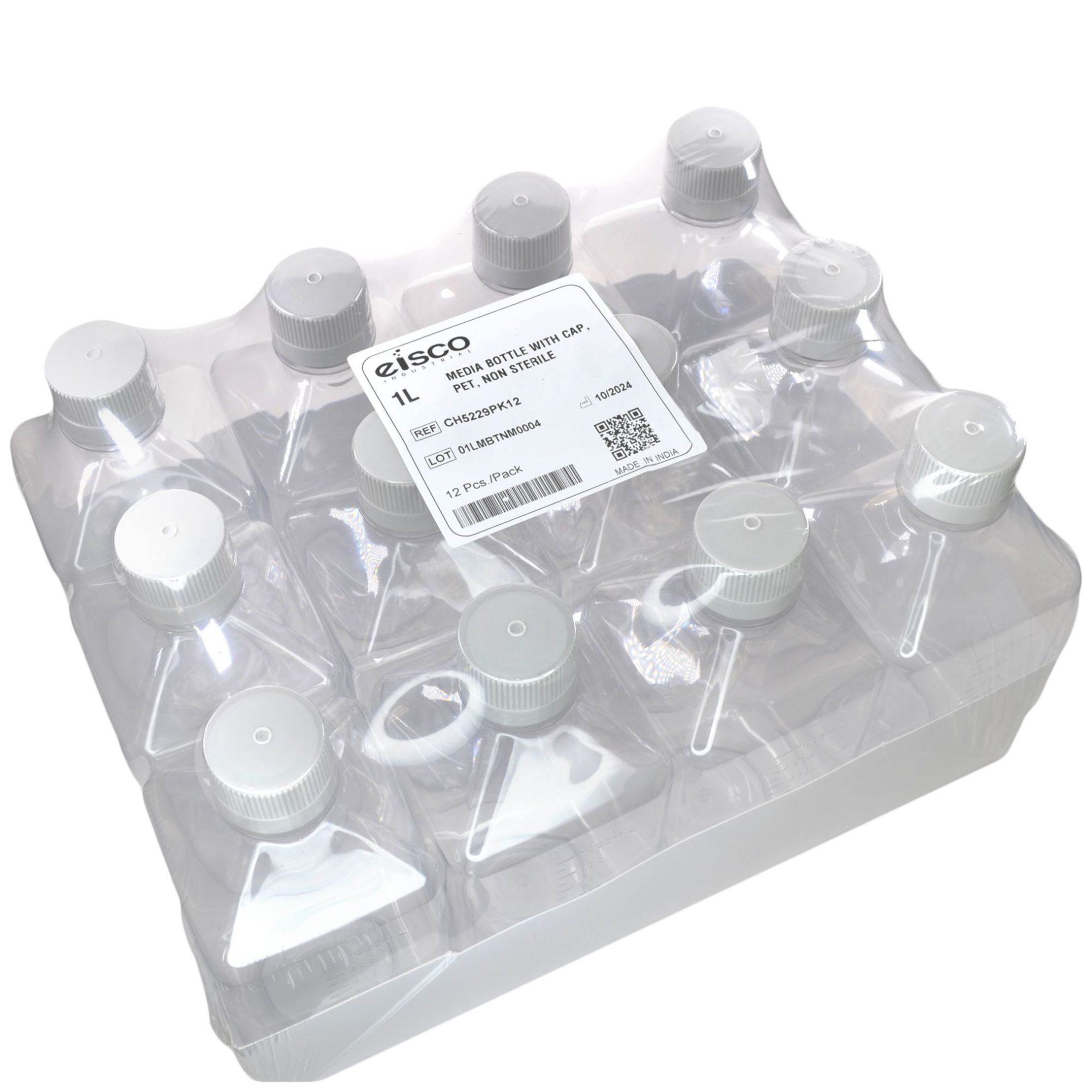 Eisco - Pack of 12, 1L PET Media Bottles with HDPE Caps, Non-Sterile ...
