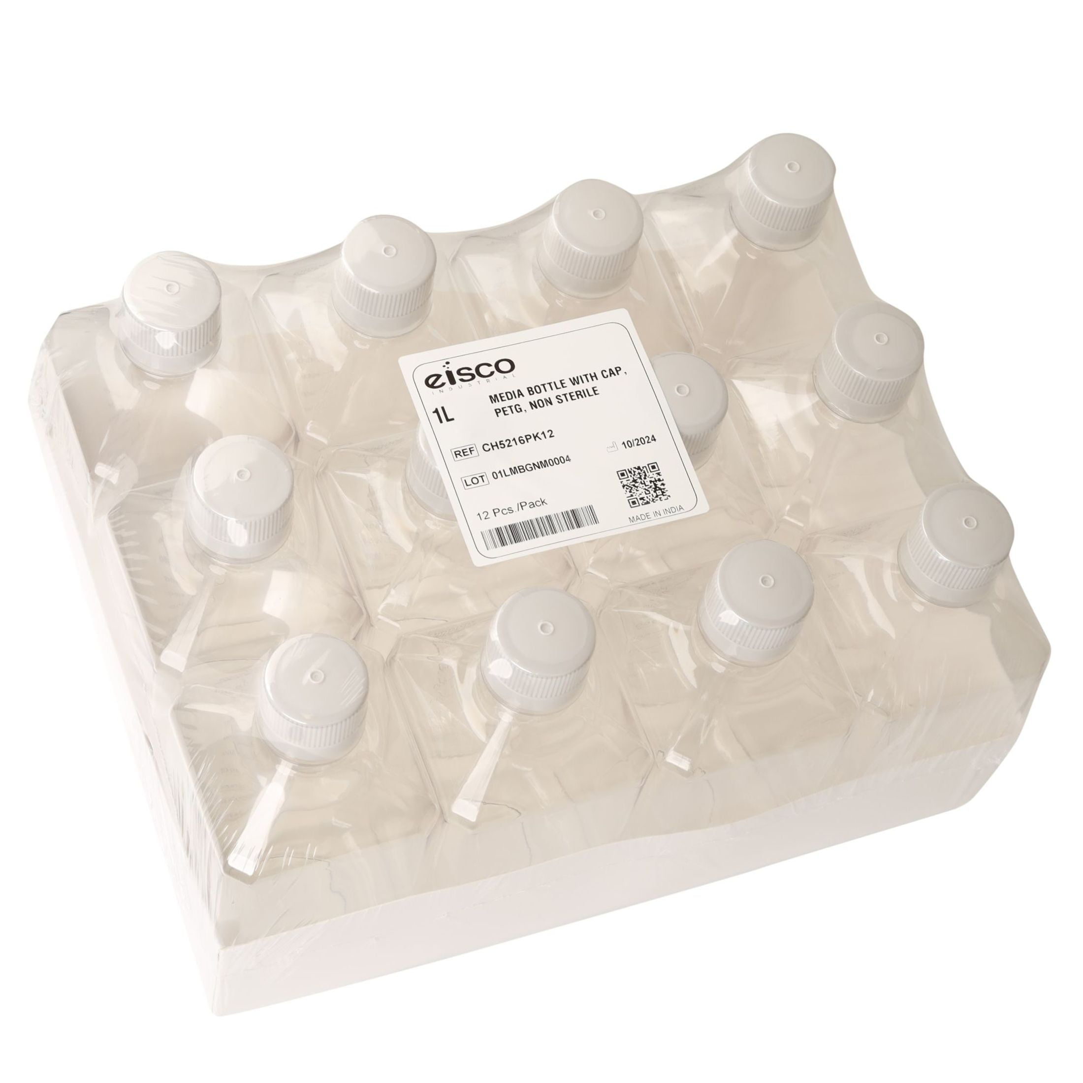 Eisco - Pack of 12, 1L PETG Media Bottles with HDPE Caps, Non-Sterile ...