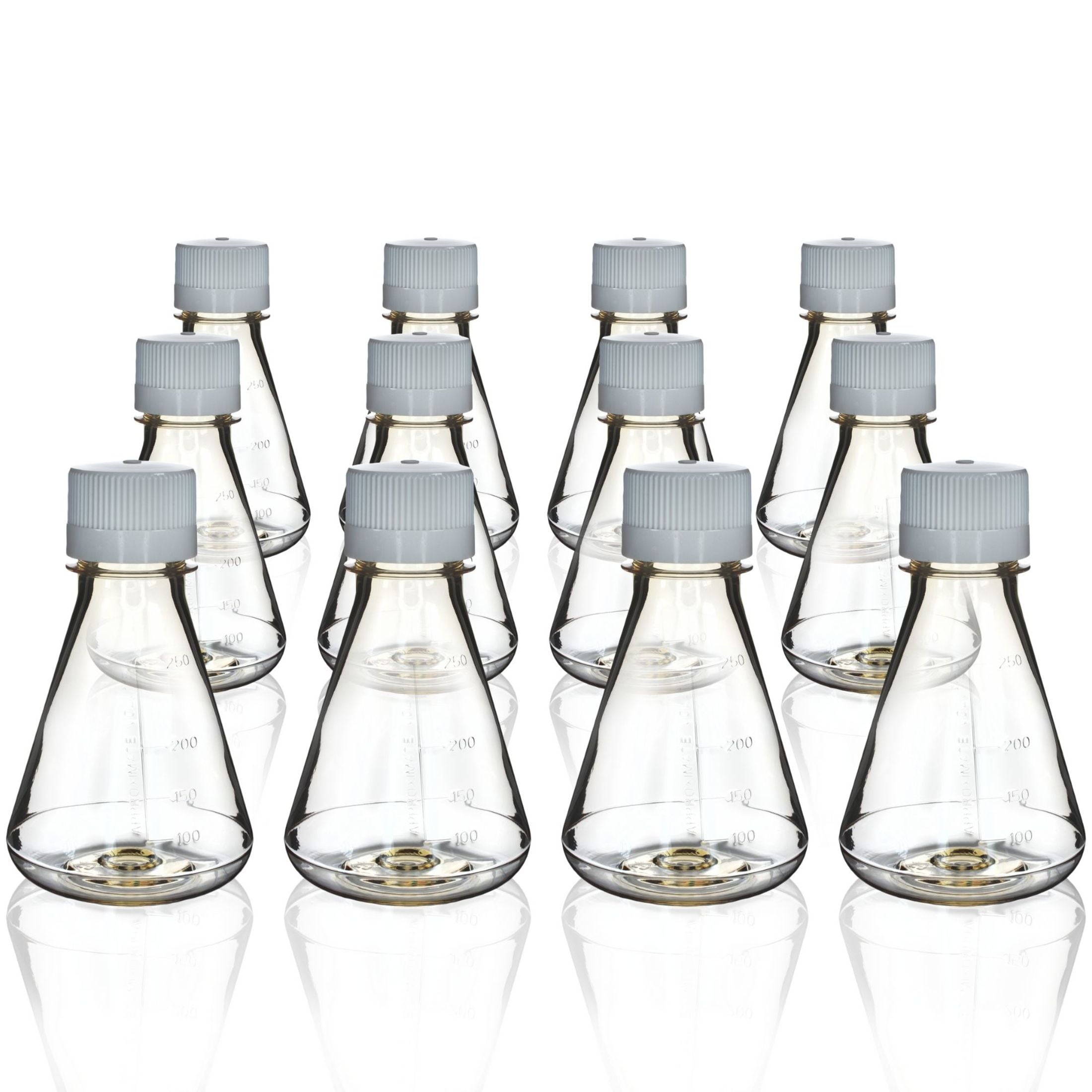 Eisco - Pack of 12, 250mL Sterile Polycarbonate Erlenmeyer Flasks, Non-Vented, Flat Bottom ...