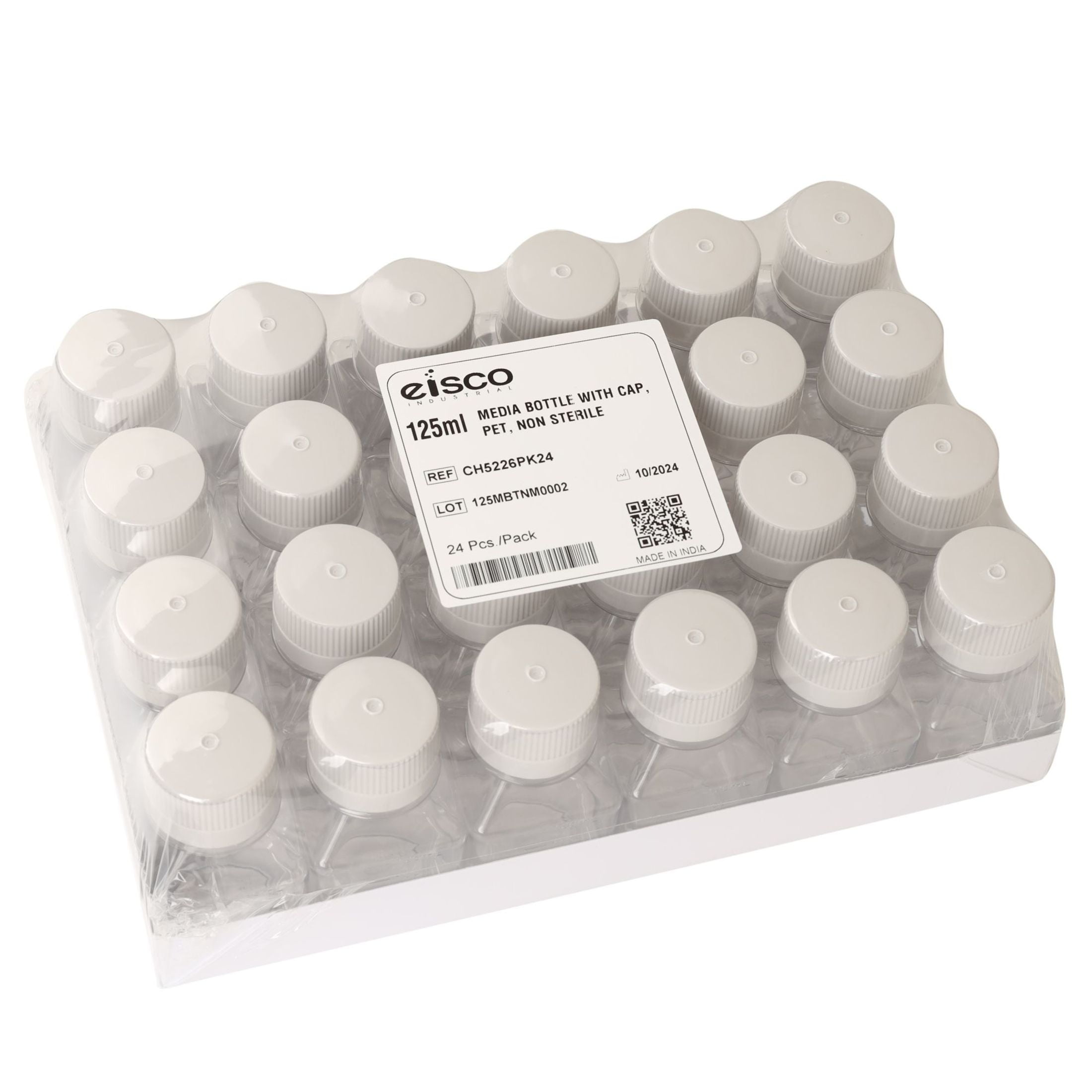 Eisco - Pack of 24, 125mL PET Media Bottles with HDPE Caps, Non-Sterile ...