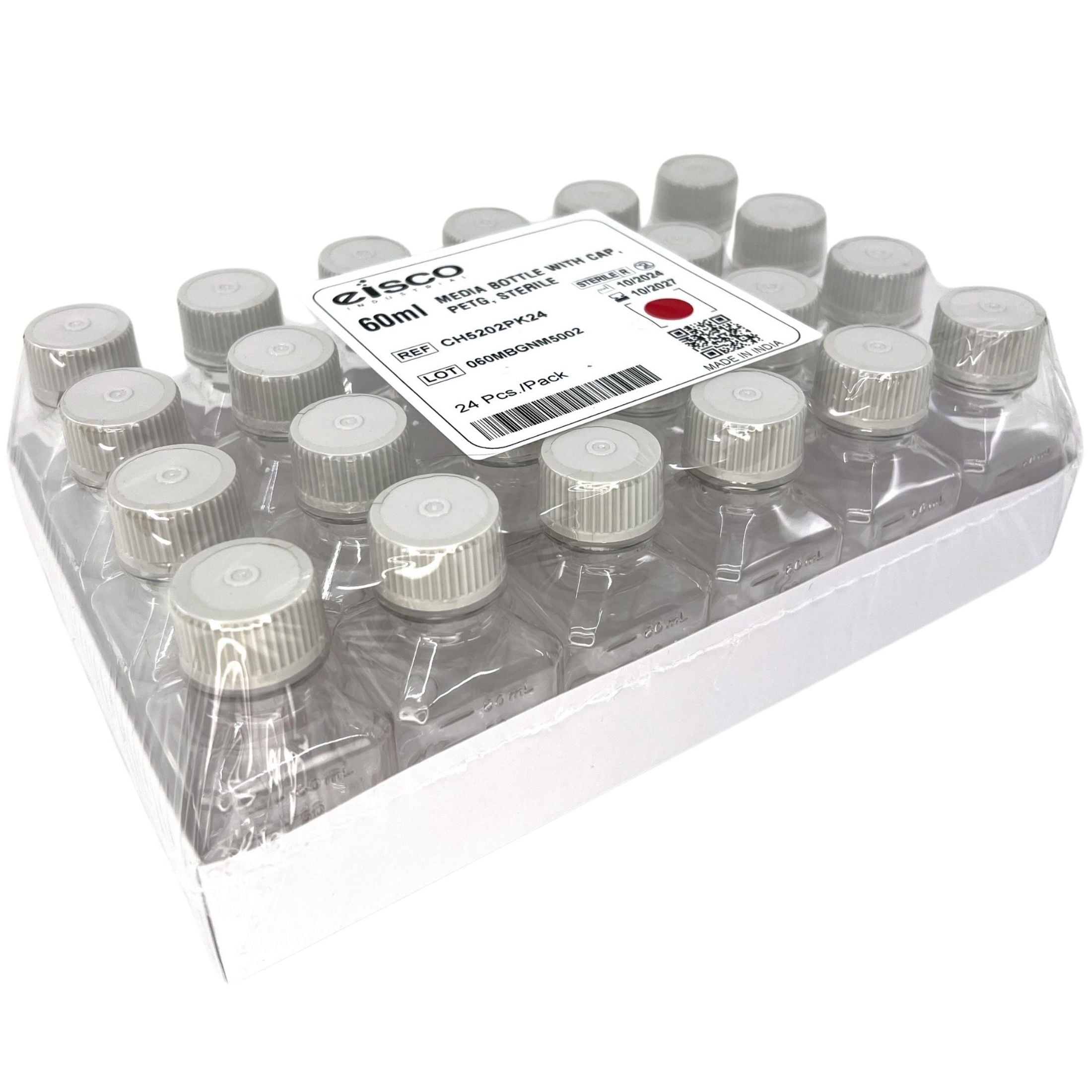 Eisco - Pack of 24, 60mL Sterile PETG Media Bottles with HDPE Caps ...