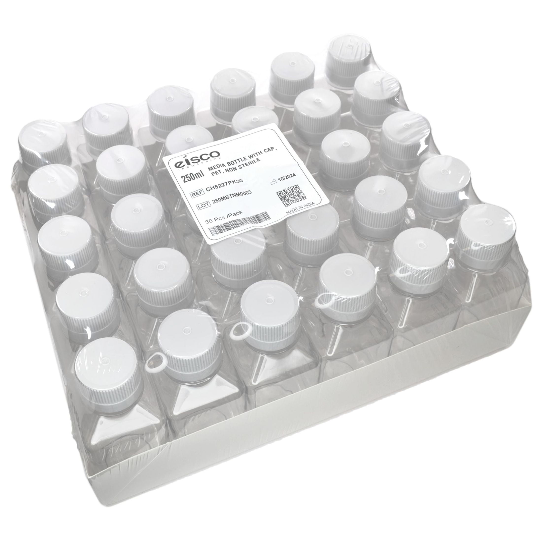 Eisco - Pack of 30, 250mL PET Media Bottles with HDPE Caps, Non-Sterile ...