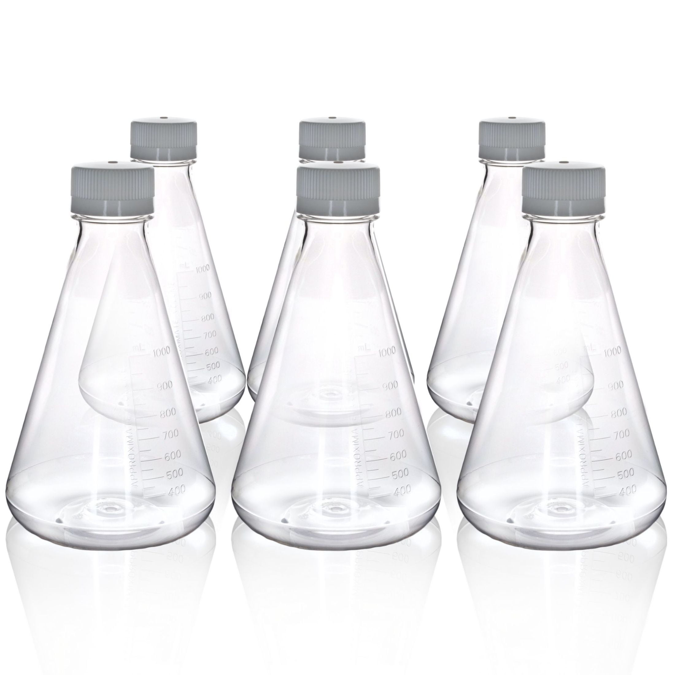 Eisco - Pack of 6, 1L Sterile PETG Erlenmeyer Flasks, Non-Vented, Flat Bottom, Lab-Grade, Gamma ...