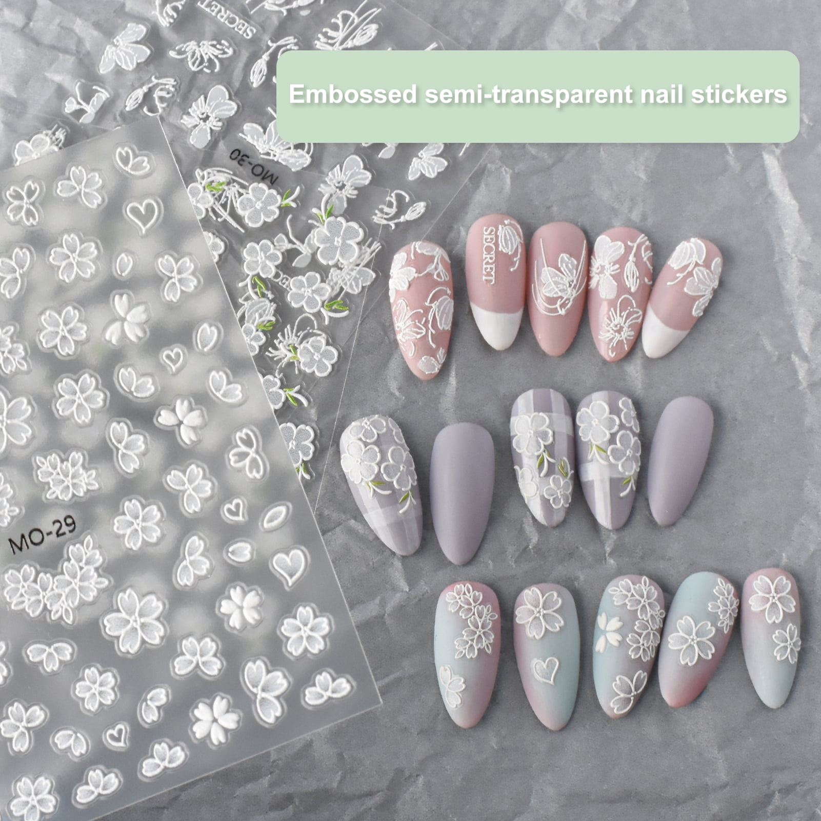 Eisoary 1 Sheet Nail Art Sticker Easy Paste Removable Various Shapes ...