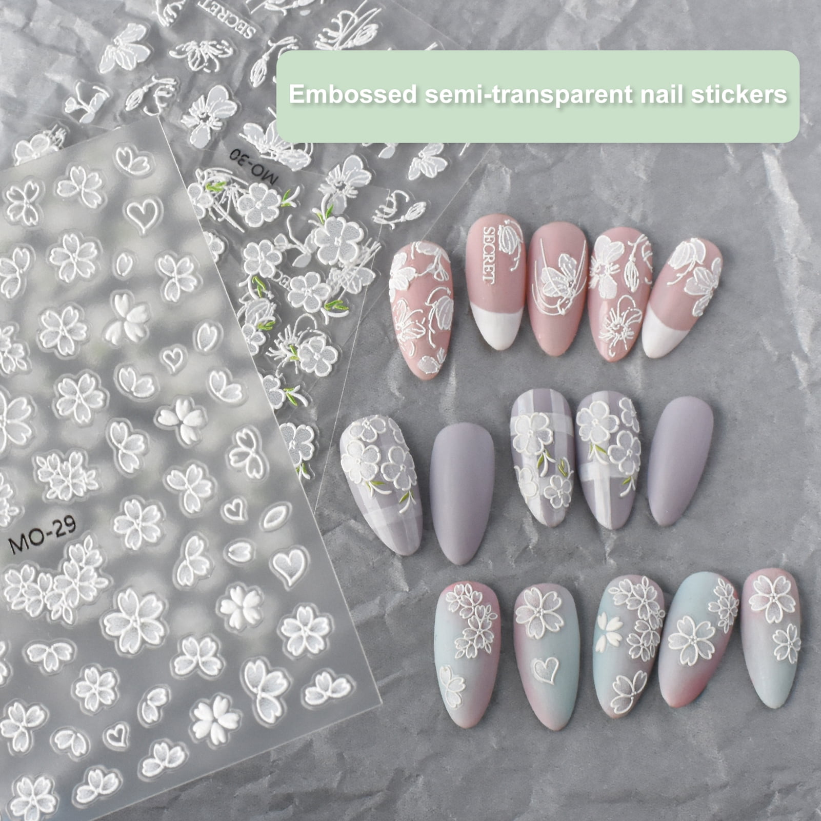 Eisoary 1 Sheet Nail Art Sticker Easy Paste Removable Various Shapes ...
