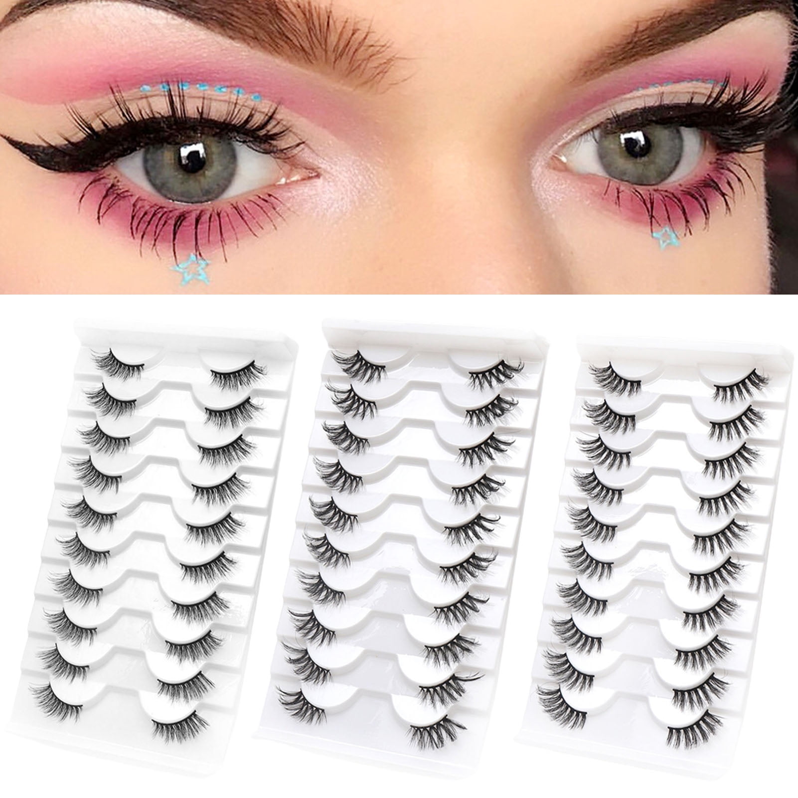 Eisoary 10 Pairs False Eyelashes 3D Effect Natural Look Dense Curly ...