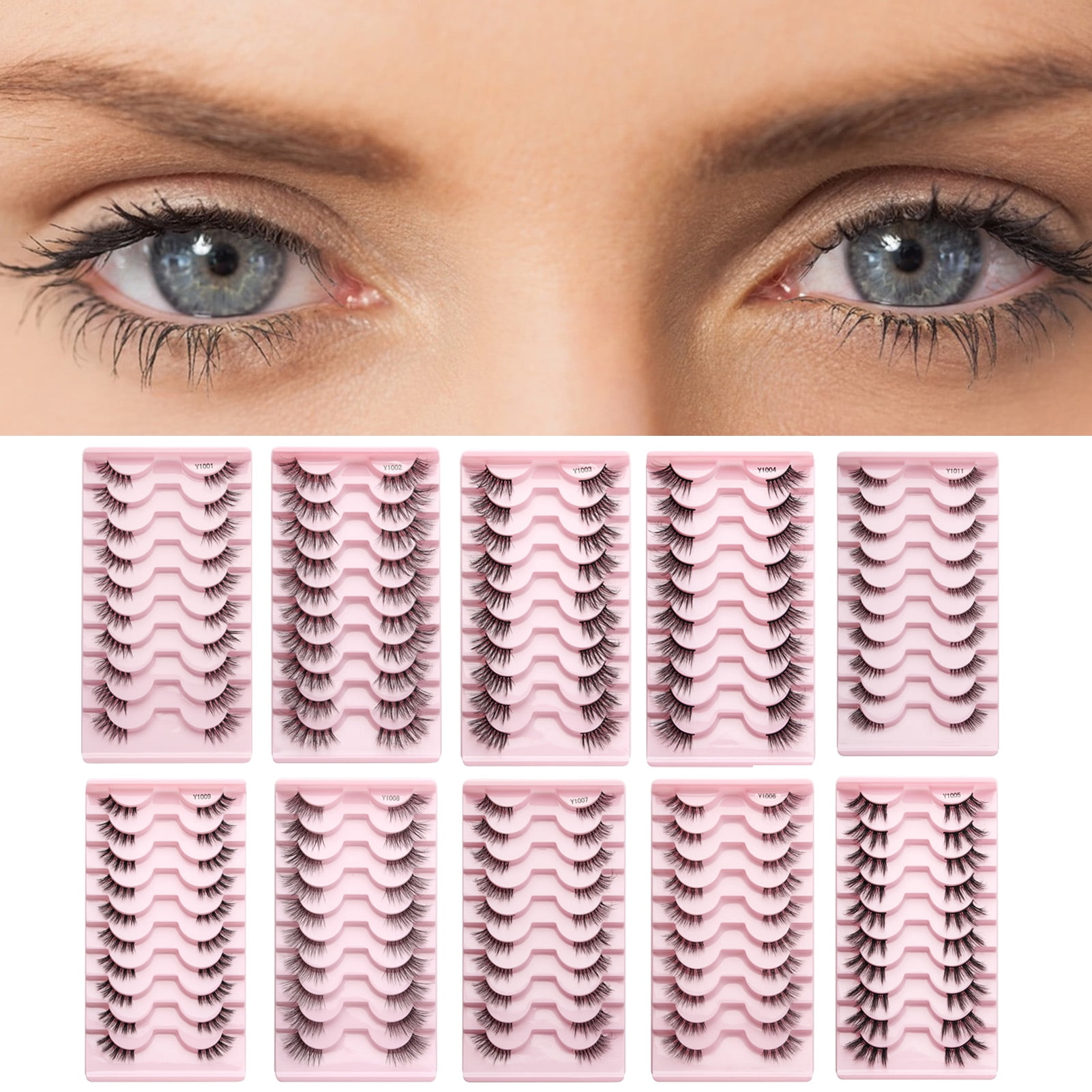 Eisoary 10 Pairs Half Fake Lashes Natural Curl Wispy Thick 3D Effect ...
