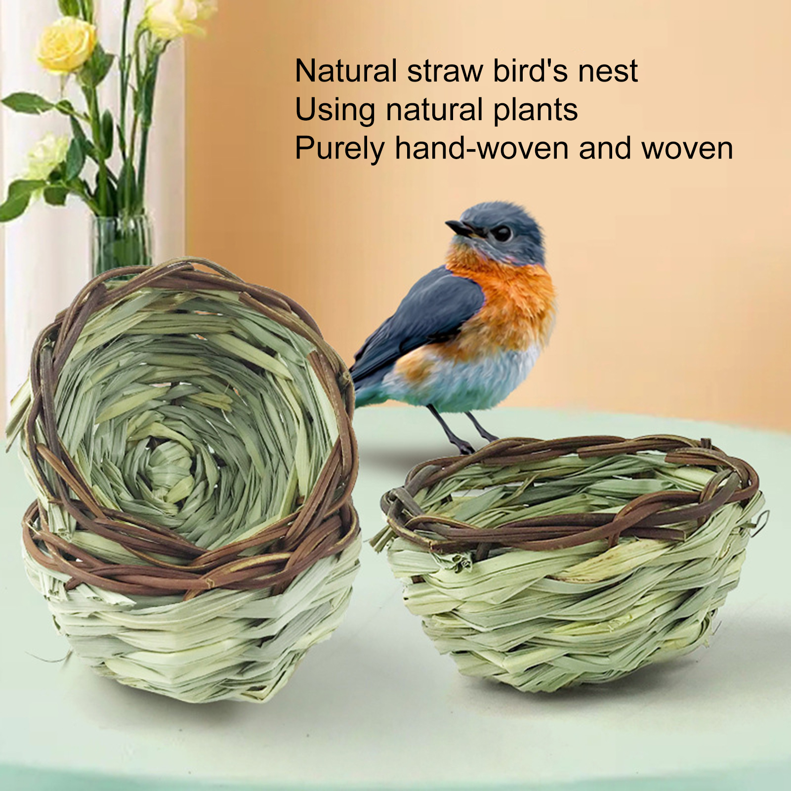 Eisoary Breathable Bird Nest Hand-Knitted Natural Straw Birdhouse ...