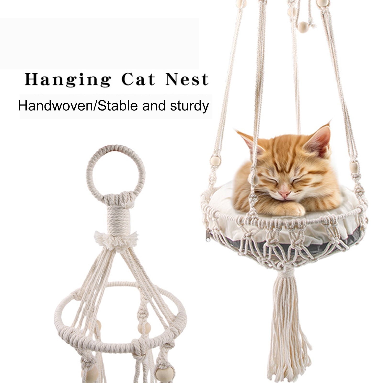 Eisoary Cat Hammock Hand-Woven Cotton Rope Pet Swing Bed Fine ...