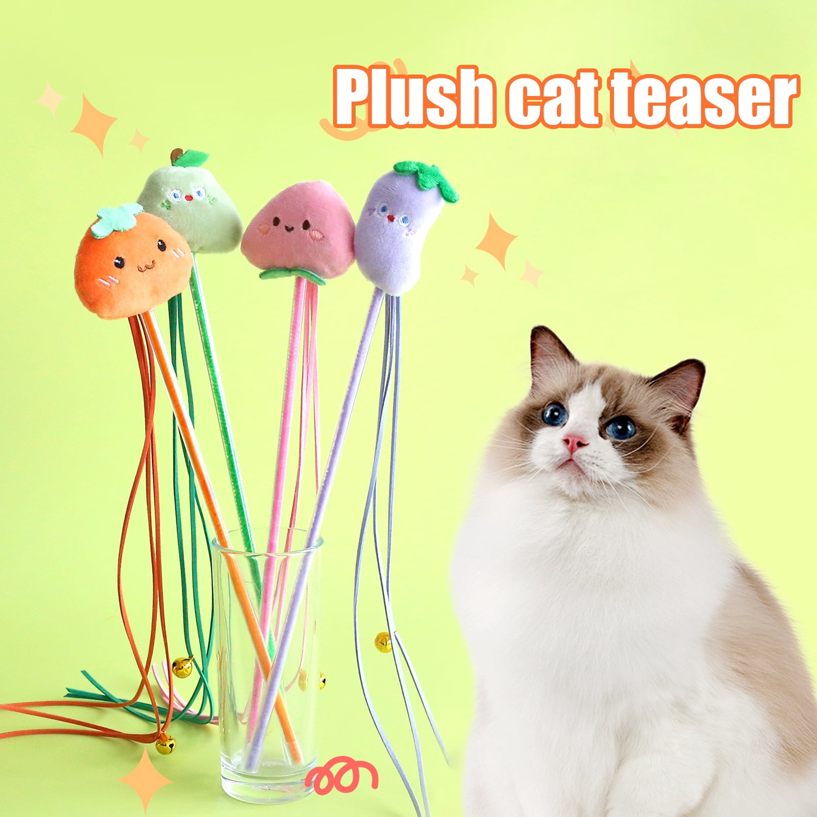 Eisoary Cat Tease Stick Toy Interactive Bite-Resistant Plush Cartoon ...