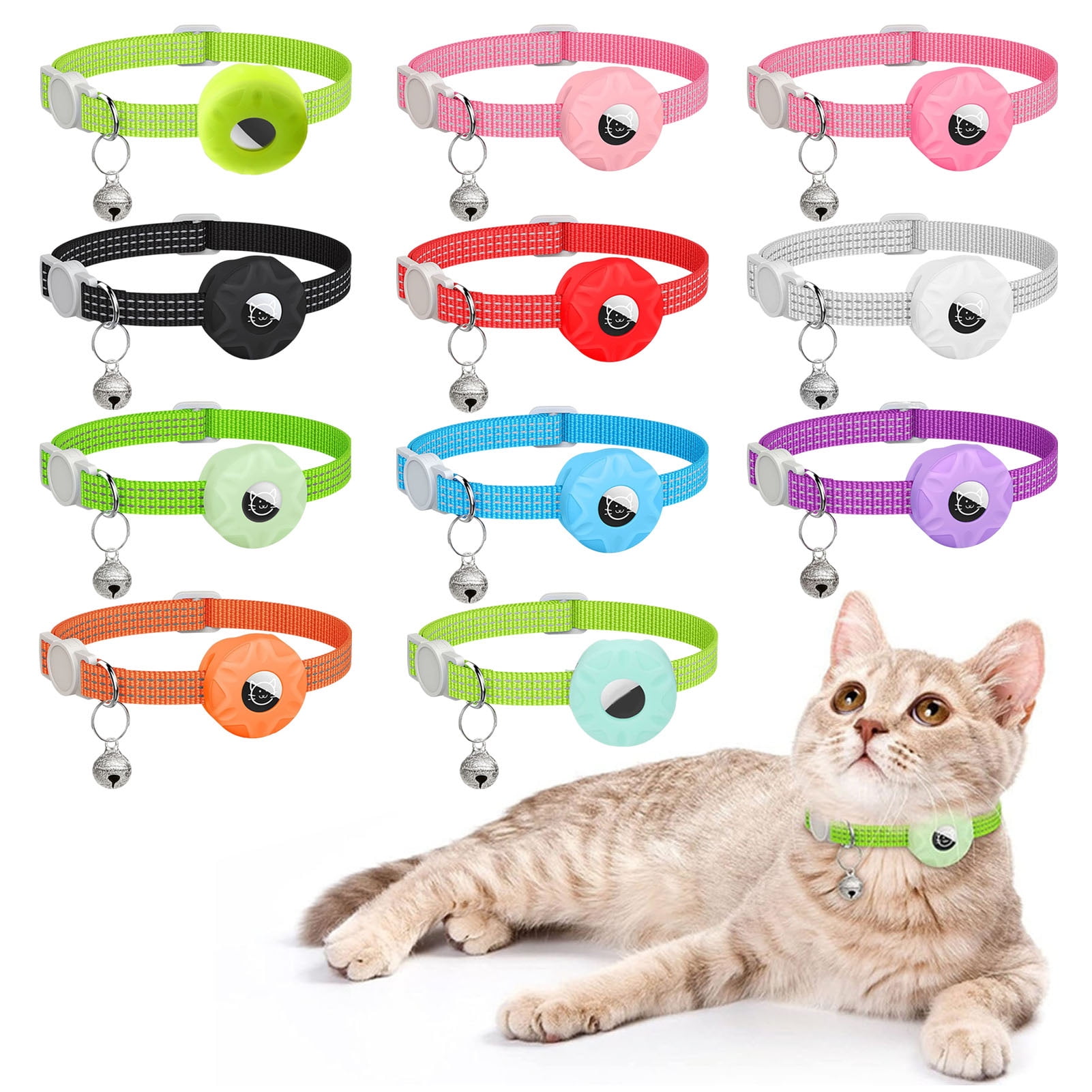 Eisoary Cat Tracker Collar with Reflective Strips Waterproof Adjustable Pet Safety Collar Cat ...
