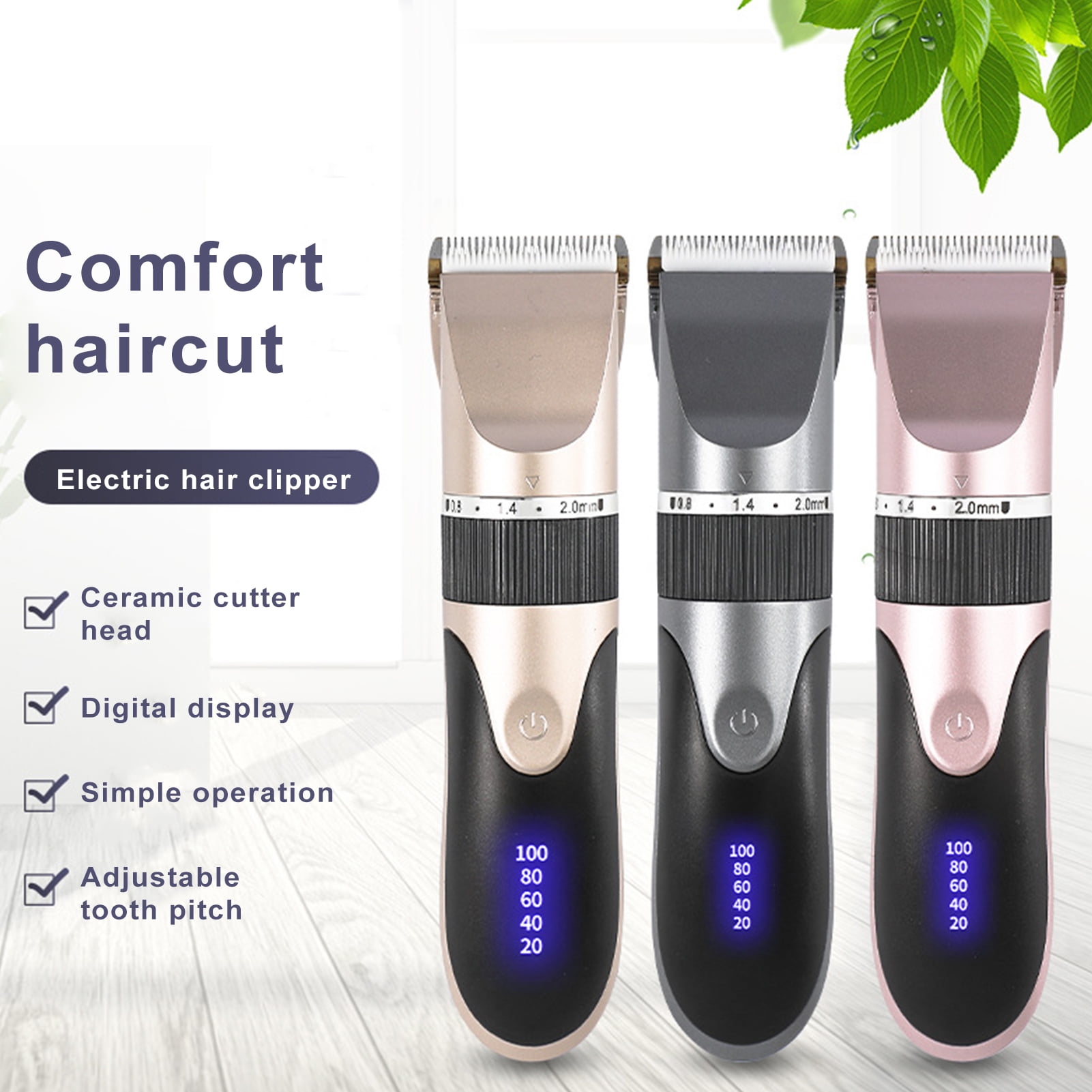 Eisoary Ceramic Blade Electric Hair Clipper Digital Display Adult ...
