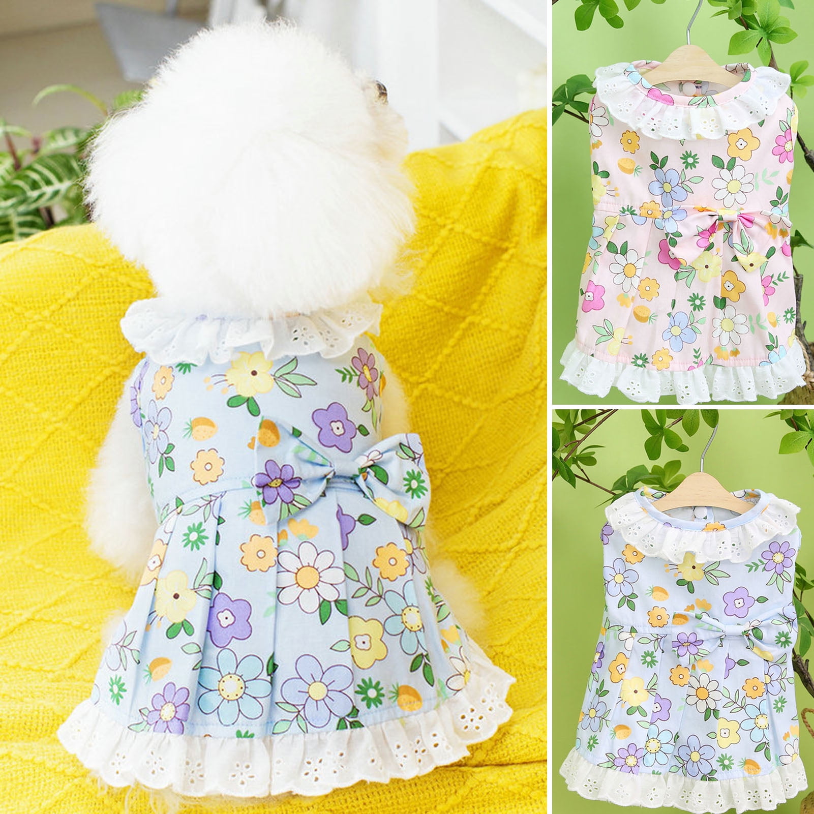 Eisoary Dog Dress Adorable Soft Comfortable Lace Patchwork Floral Print ...