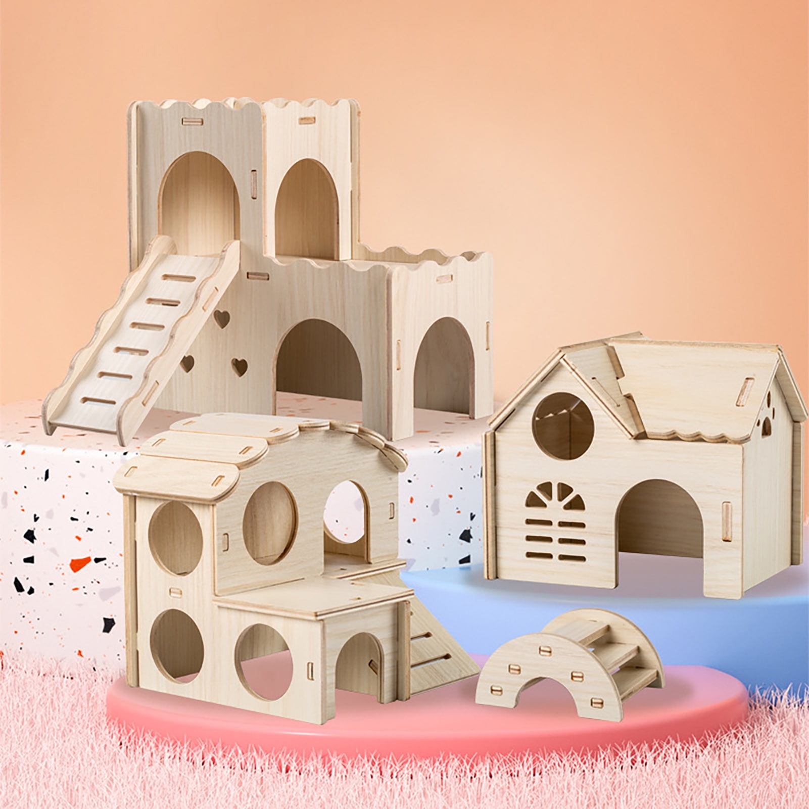 Eisoary Hamster Wooden House Swing Sleeping Nest Multi-Holes Breathable ...
