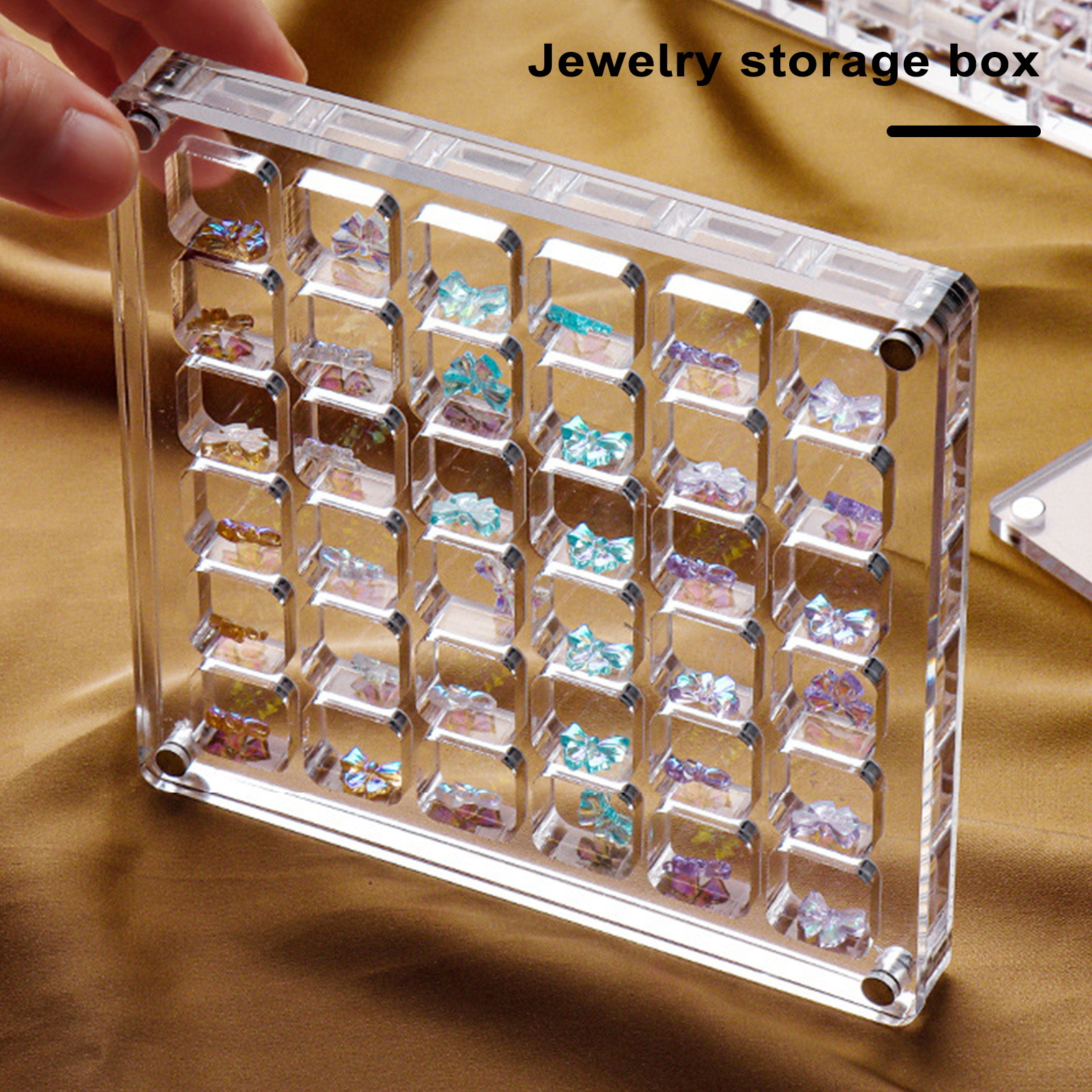 Eisoary Nail Charm Rhinestone Storage Box Multi-compartments Clear ...