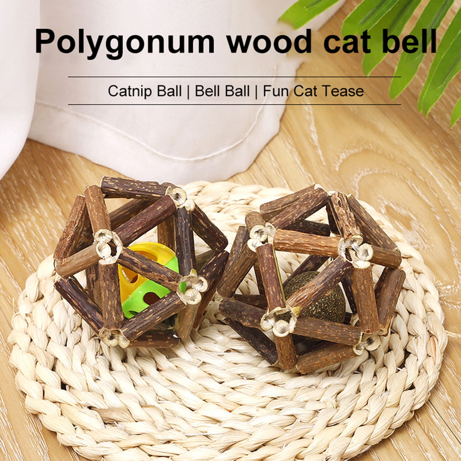 Eisoary Natural Wood Catnip Chew Ball with Bell Teeth Cleaning Wood ...