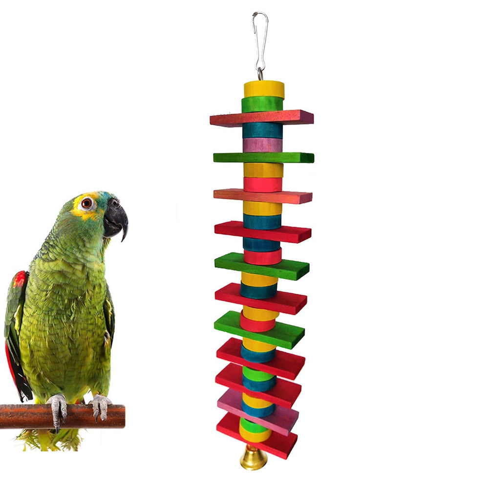 Eisoary Pet Bird Parrot Wooden Blocks Bell Hanging Cage Swing Playing ...