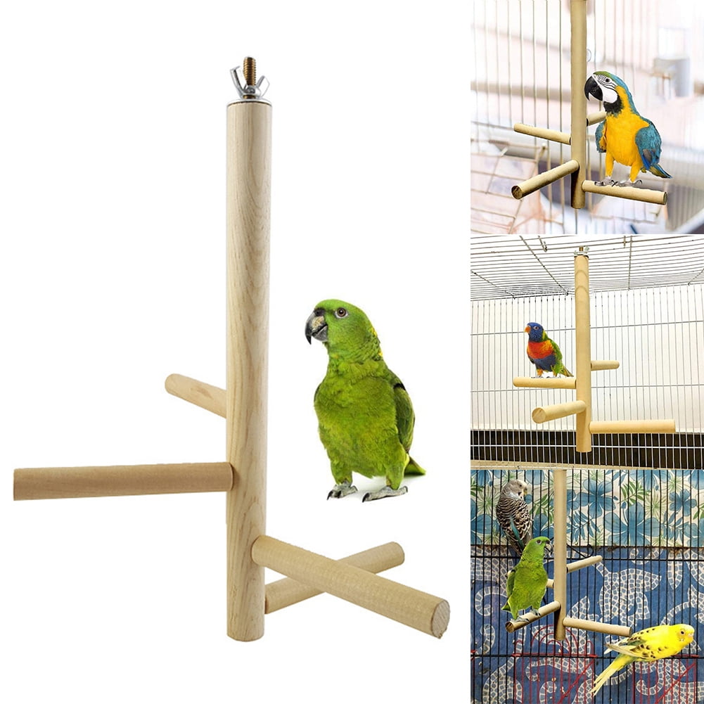 Eisoary Pet Bird Parrot Wooden Rotating Bar Stand Hanging 4 Stairs ...
