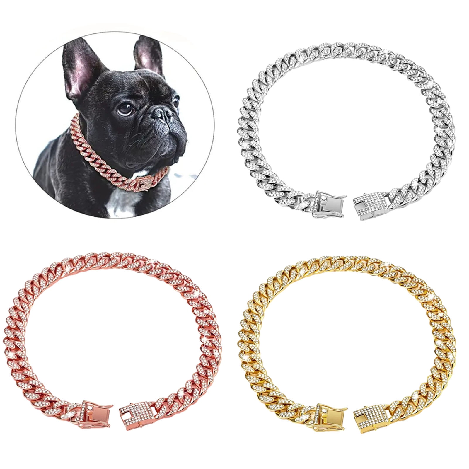 Eisoary Pet Dog Cuban Chain Collar Wide Sparkling Rhinestones Dog ...