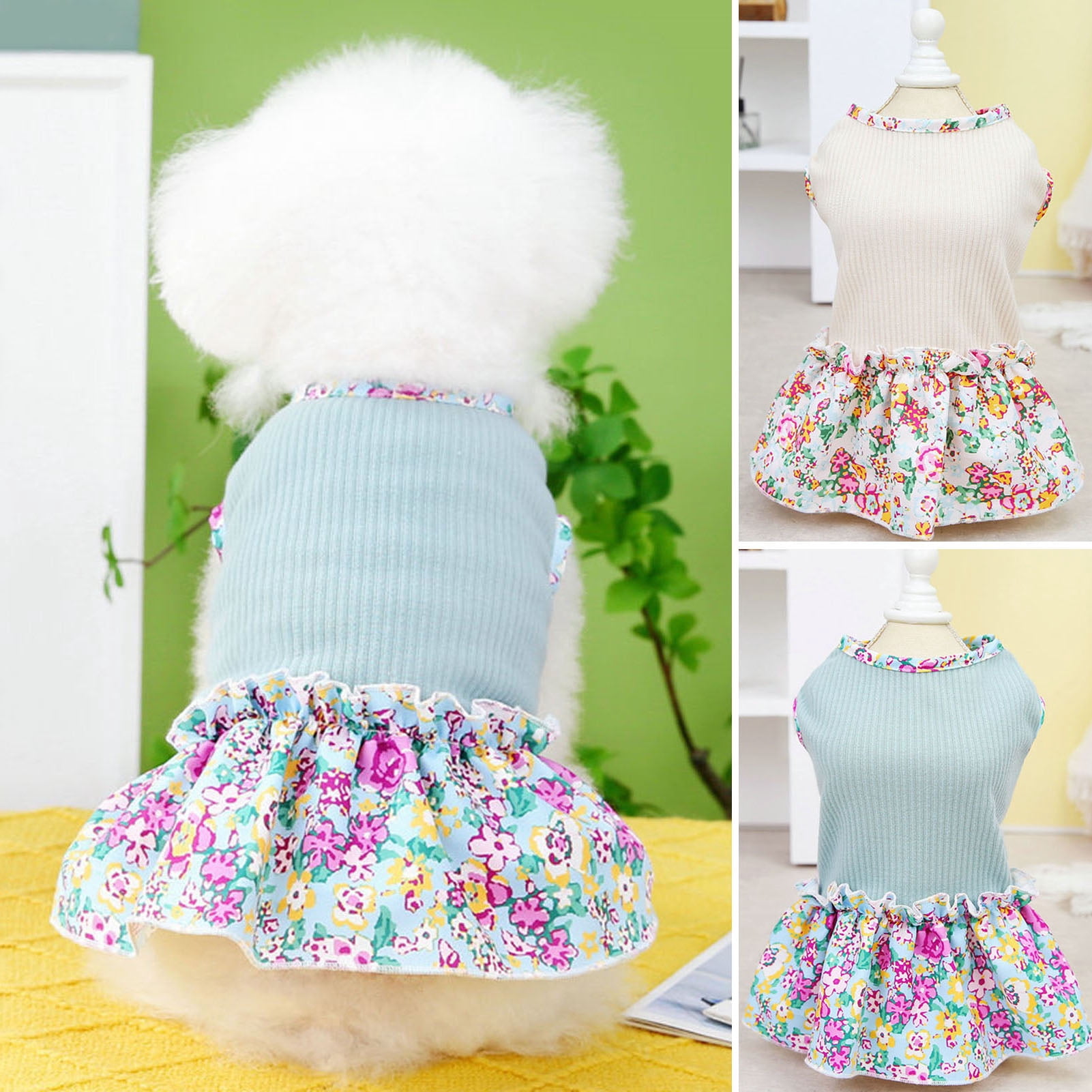 Eisoary Pet Dress Floral Print Ruffled Hem Photograph Prop Spring ...
