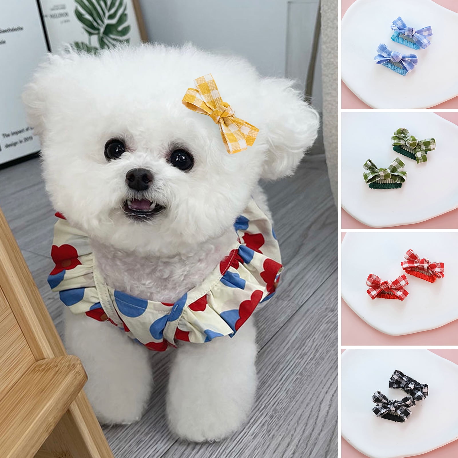 Eisoary Pet Hair Clip Adorable Elegant Plaid Print Pet Cat Dog Bowknot ...