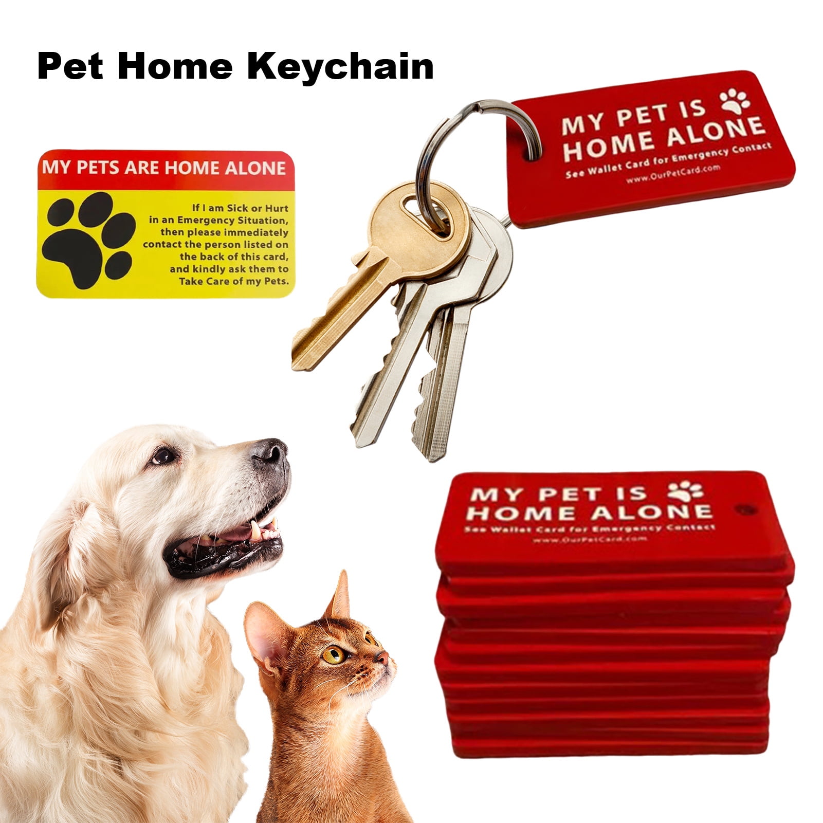 Eisoary Pet Is Home Alone Keychain Pet Safety Alert Key Tag Keychain ...