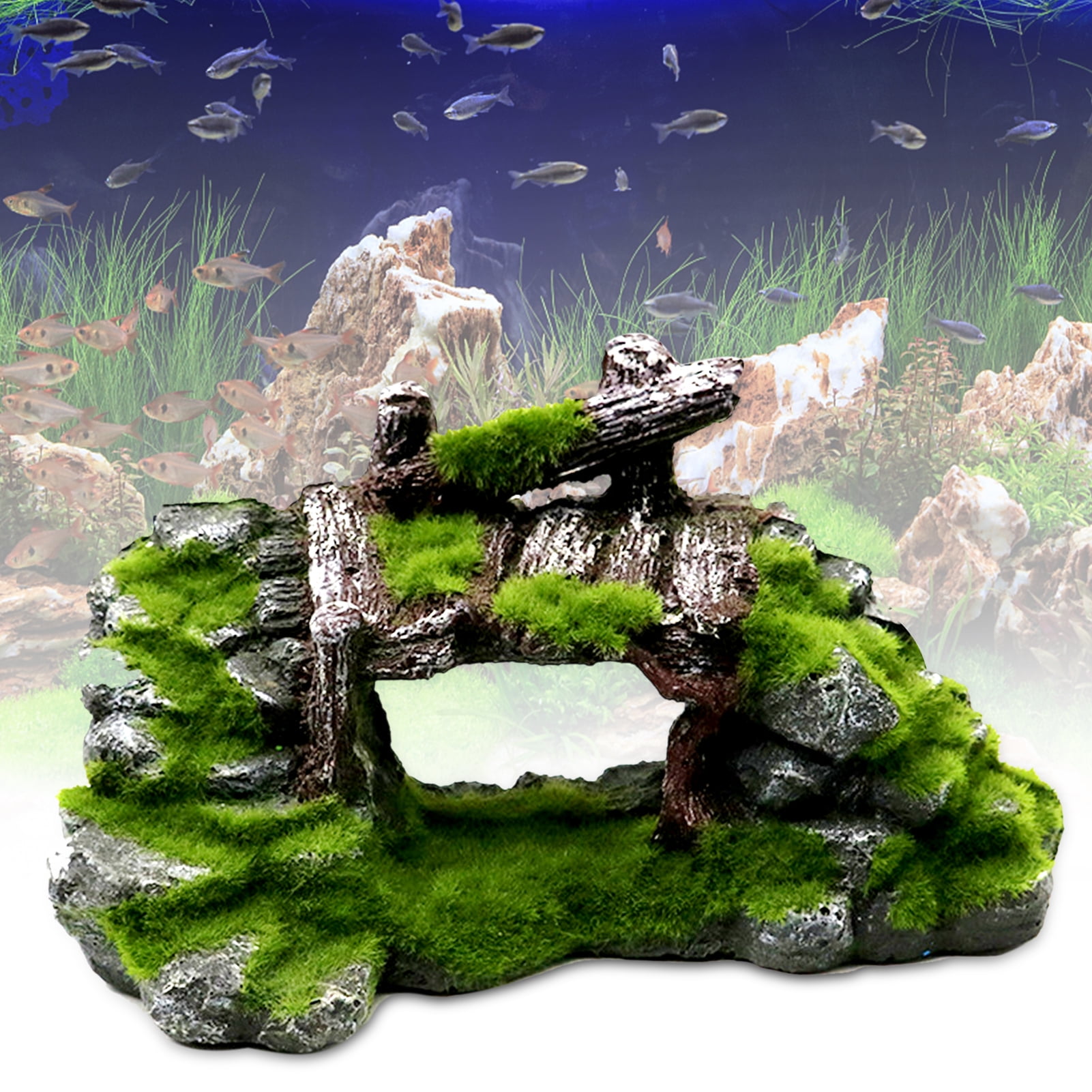 Eisoary Resin Simulation Moss Rockery Fish Tank Aquarium Decor ...