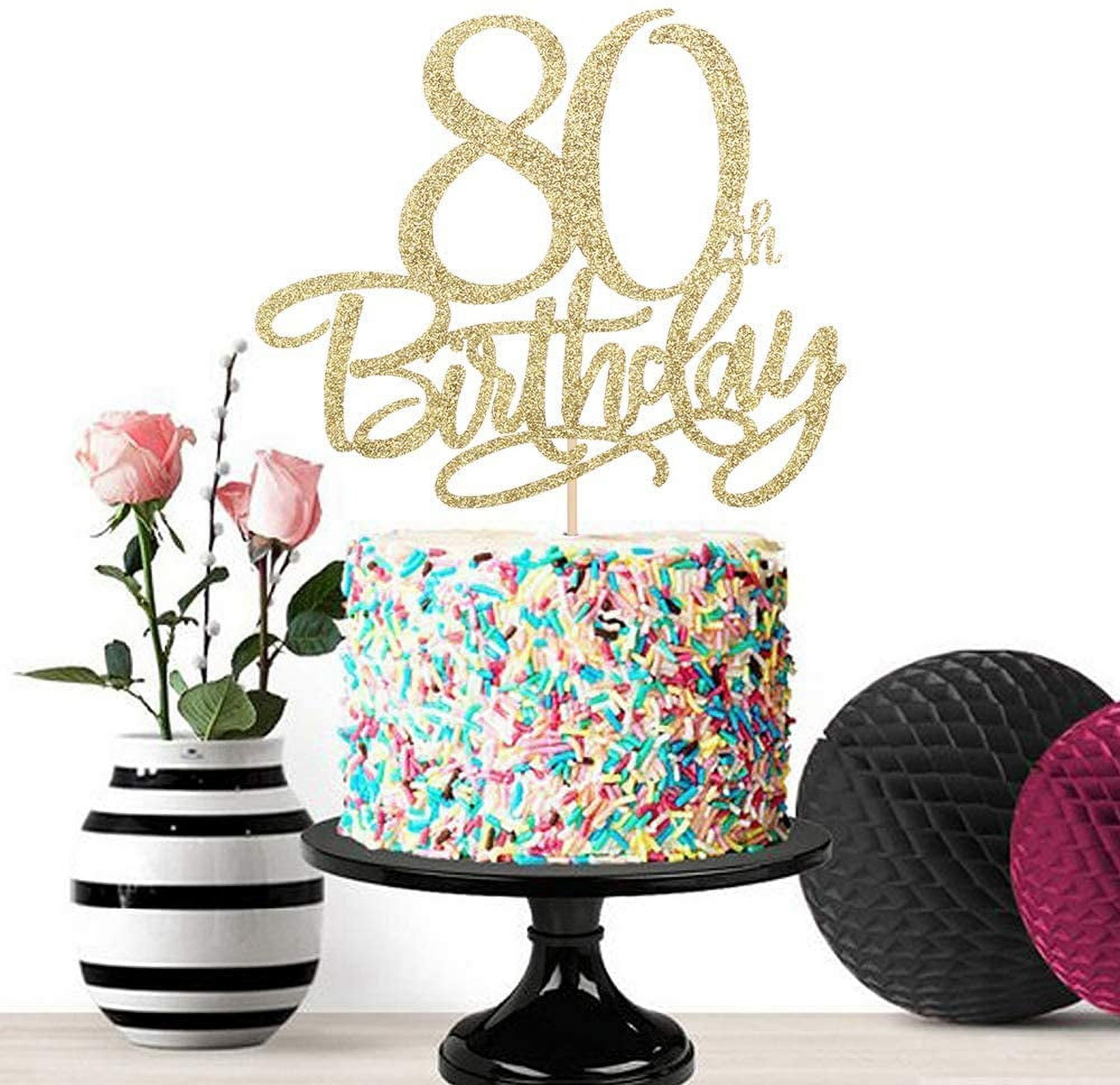 Eiveny Gold 80th Birthday Cake Topper - 'Hello 80, Cheers to 80 Years ...