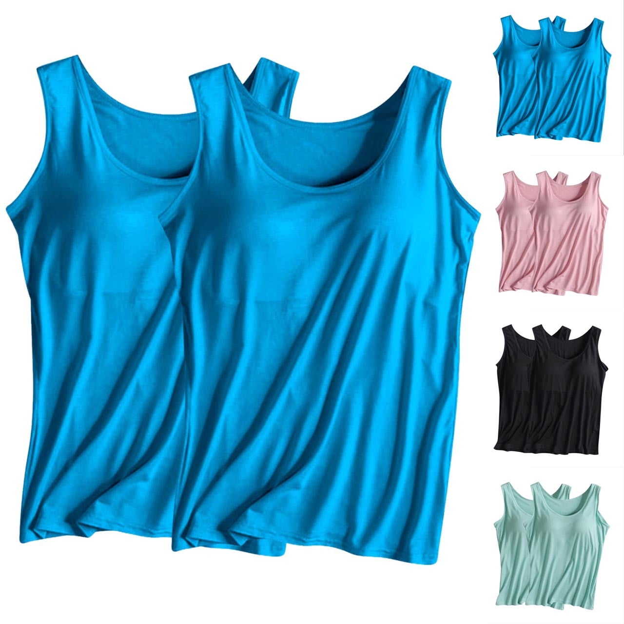 Eiyaclvo 2 Pack Tank Tops for Womens with Bulit in Bra Scoop Neck ...